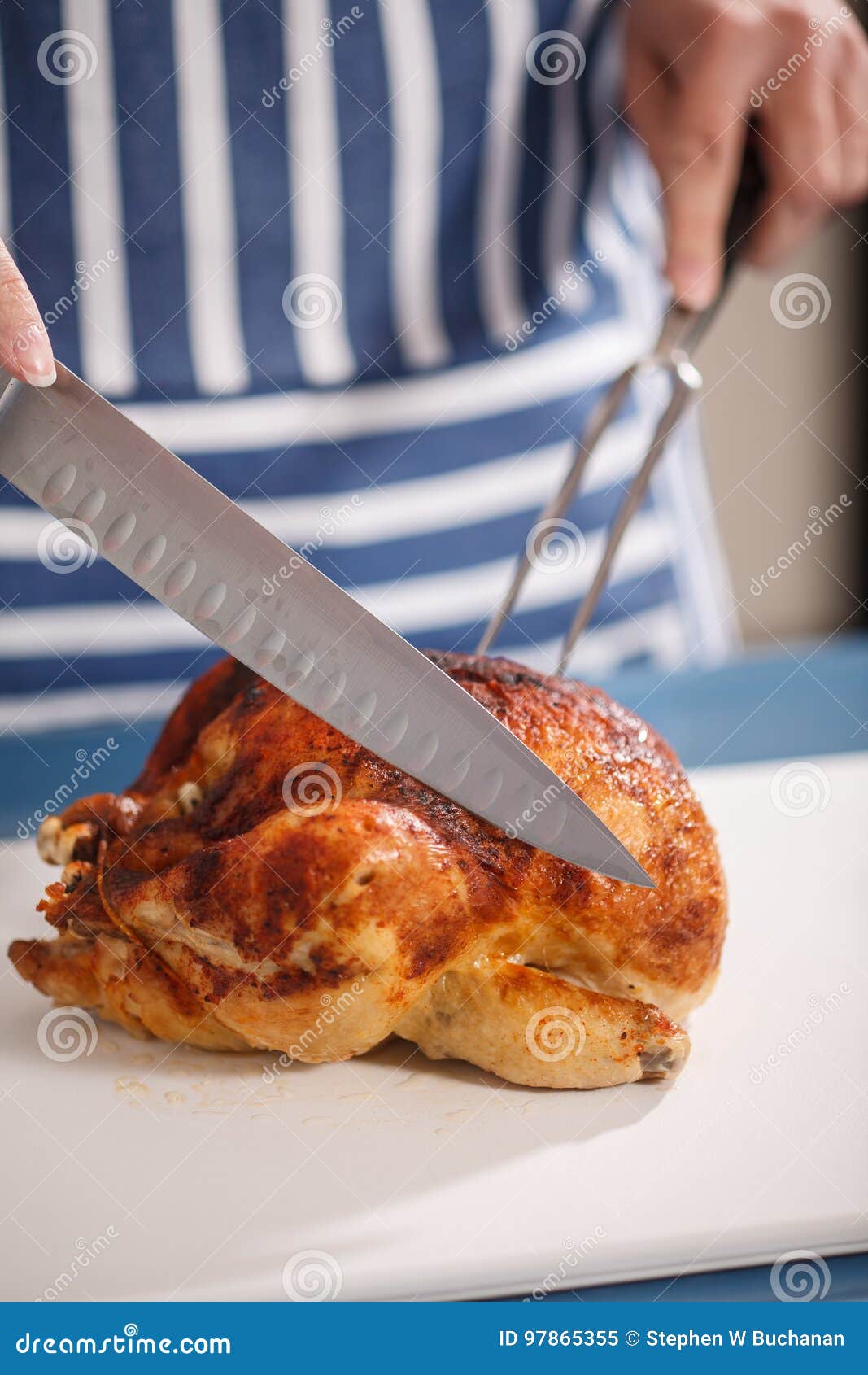 Slicing Chicken stock image. Image of food, kitchen, roasted - 97865355