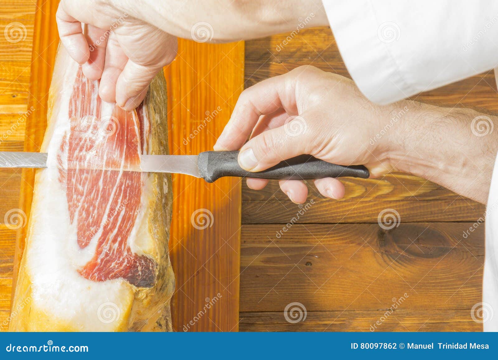 Slicing ham stock photo. Image of decoration, meal, eating - 80097862