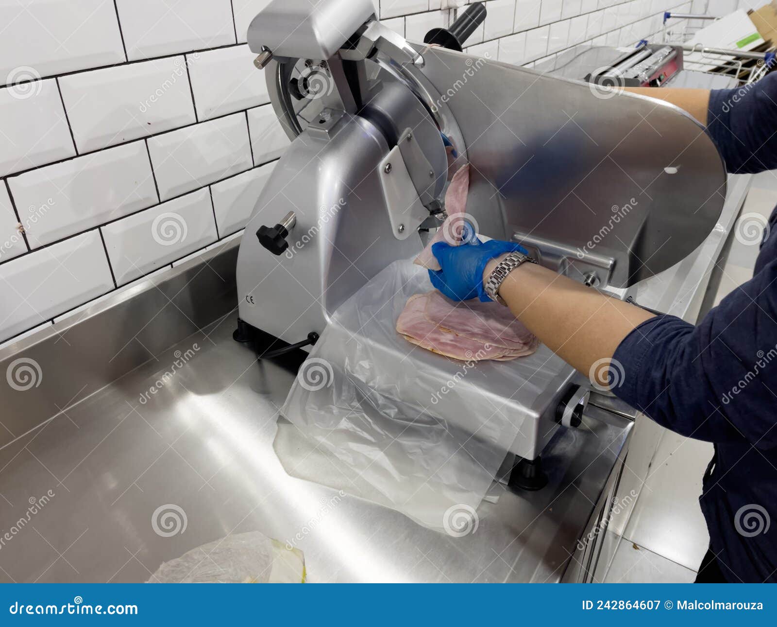 Slicing Ham in a Slicer Machine Stock Image - Image of gourmet ...