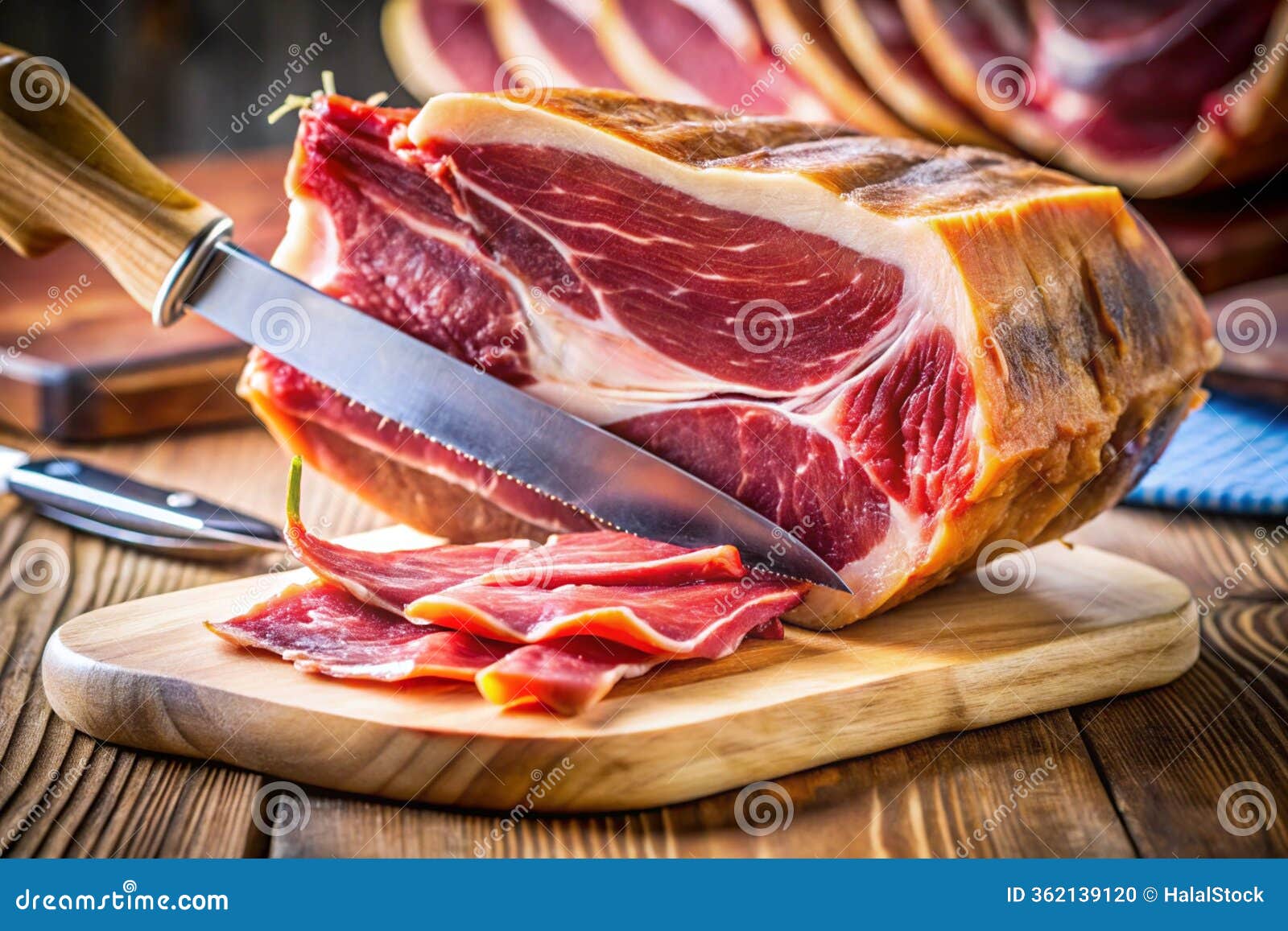 Slicing Jamon Serrano Traditional Spanish Ham Stock Photo ...
