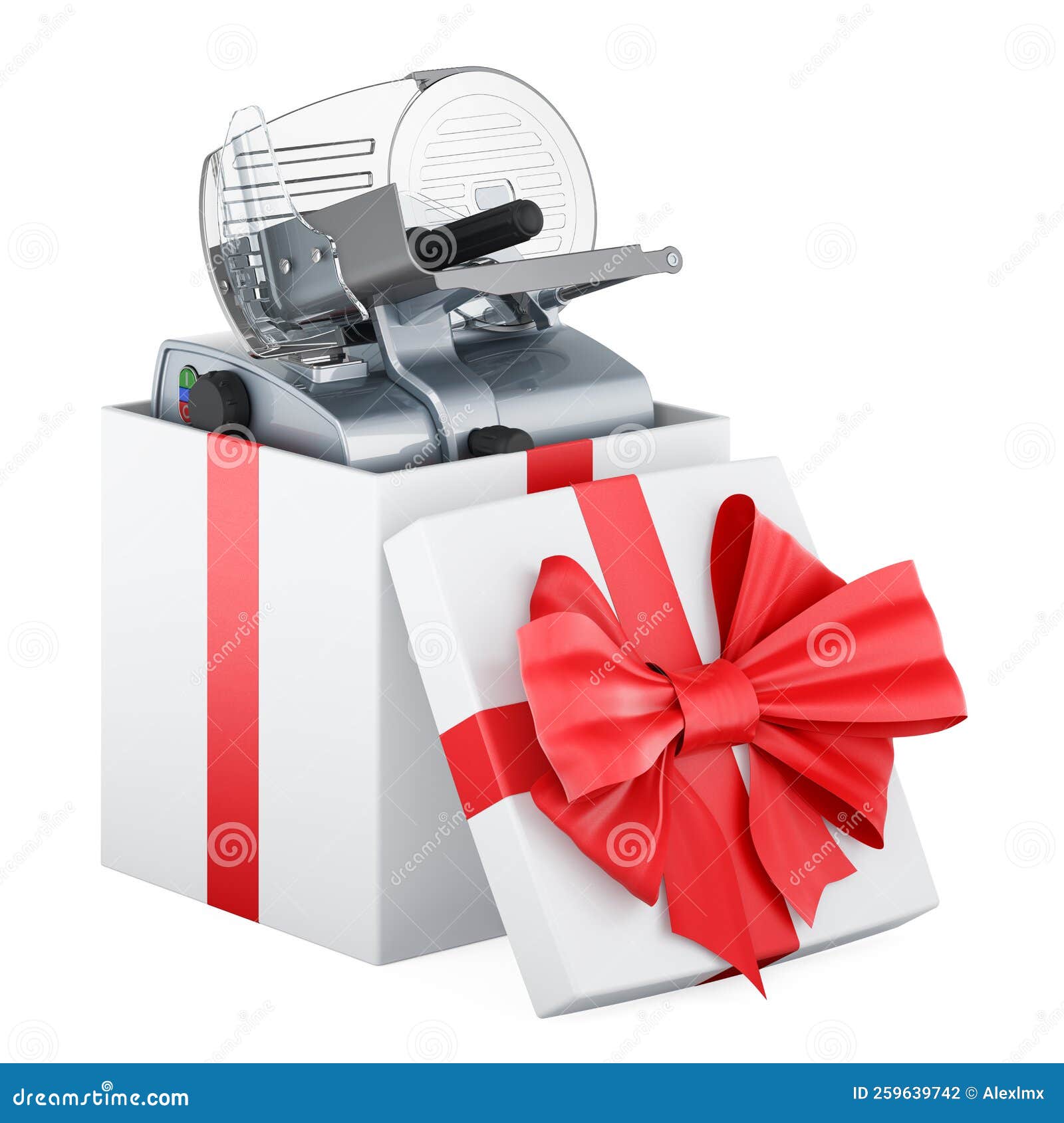 Slicing Machine Inside Gift Box, Gift Concept. 3D Rendering Stock ...