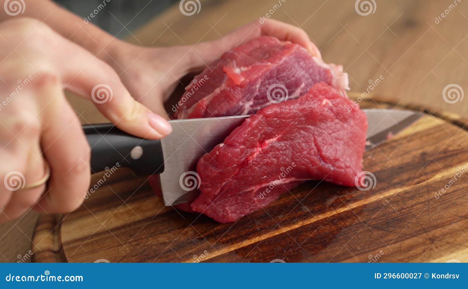 Slicing Raw Beef on Cutting Board. Stock Video - Video of chef ...