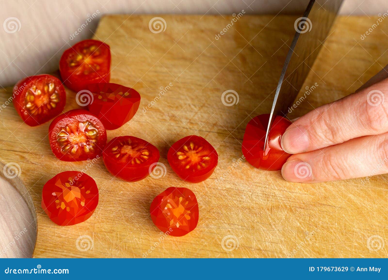 Slicing Tomatoes on an Old Textured Board, Low Poly Stock Image - Image ...