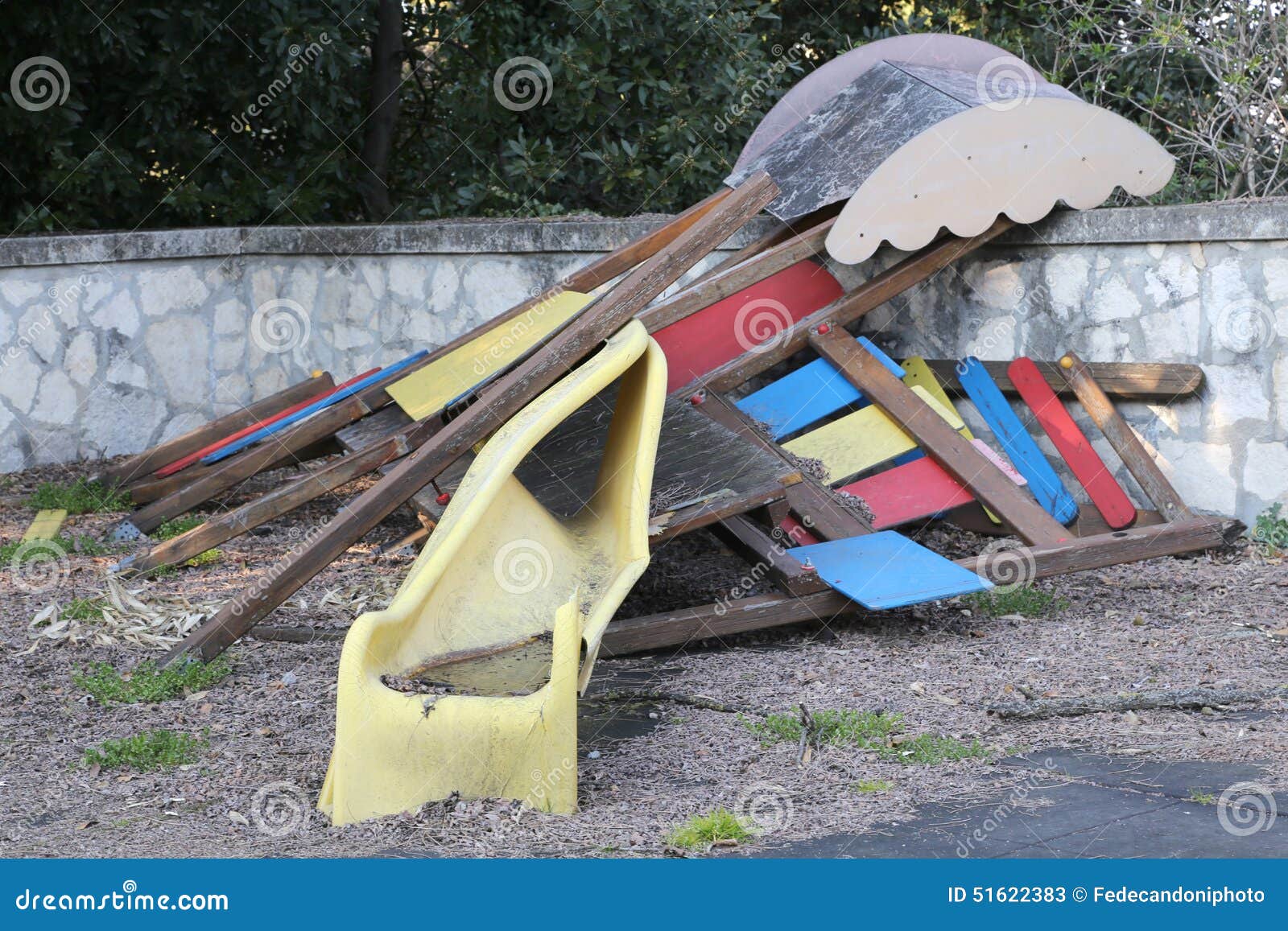 Slide Broken and Abandoned in a Deserted Playground after the Di Stock ...