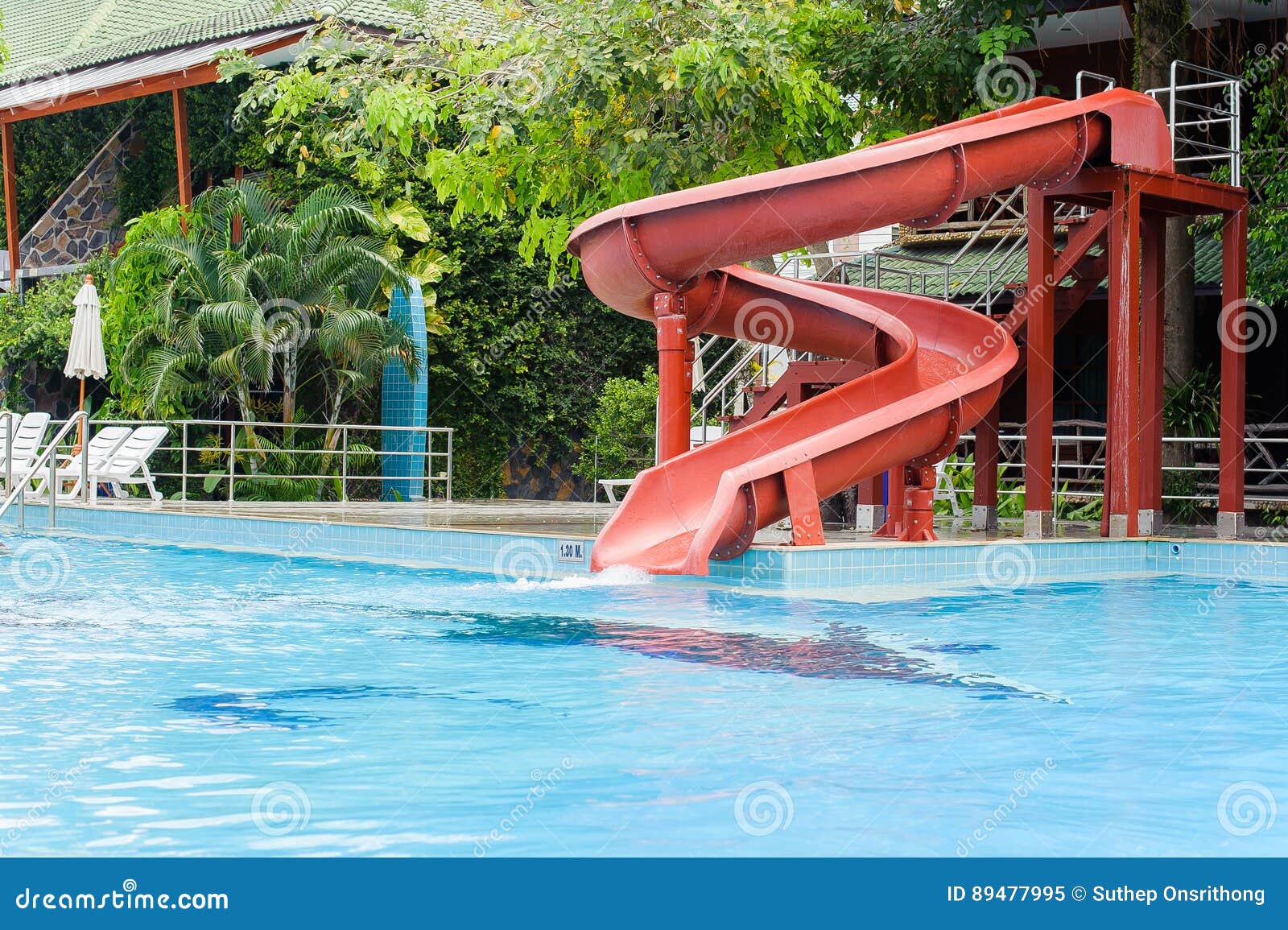 Slide in the pool stock image. Image of activity, park - 89477995