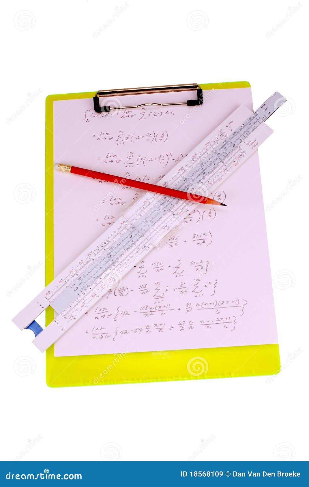 Slide Rule Clipboard and Pencil with Calculations Stock Image - Image ...