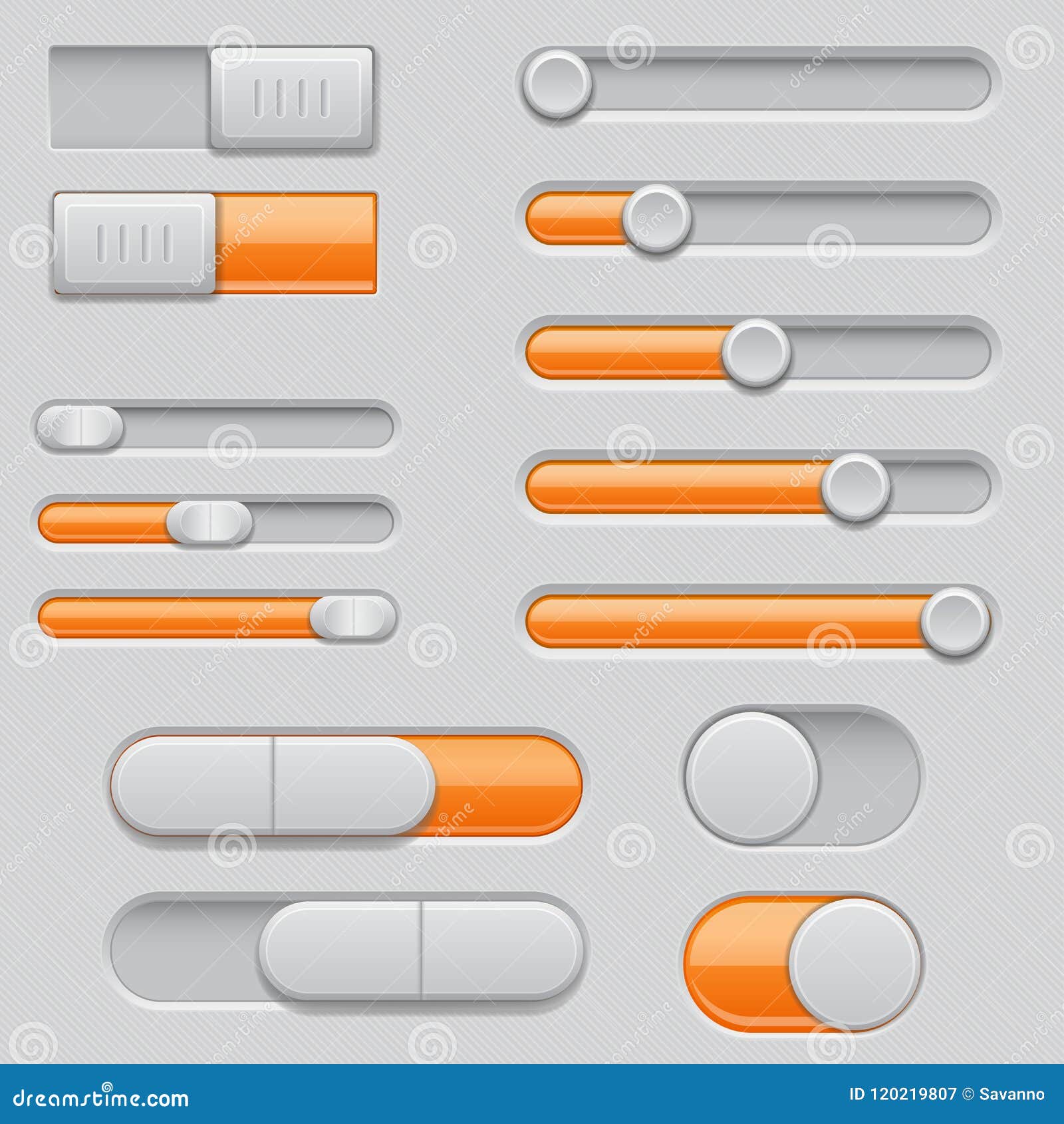 Slider Bars. Set of Gray Orange Volume Level Console Stock Vector ...