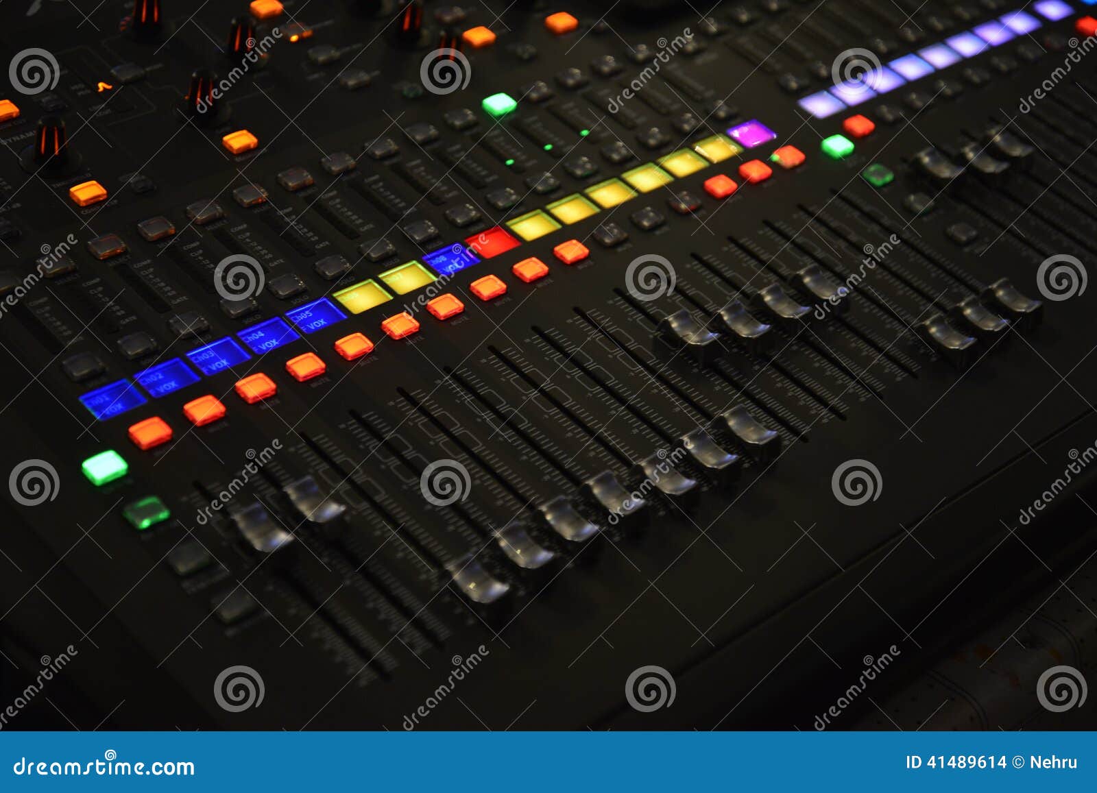 Sliders of a Colorful Mixing Console Stock Photo - Image of colorful ...