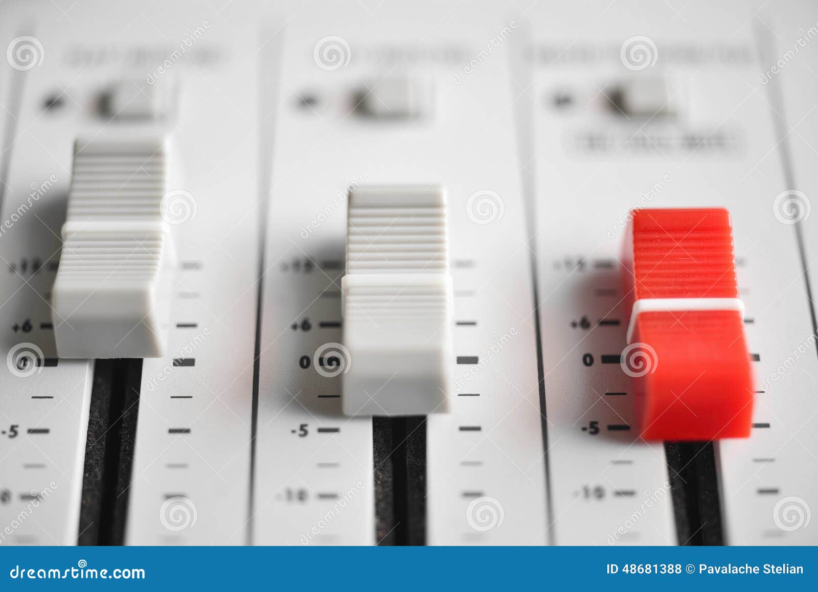 Sliders Level with Central Red Slide of a Digital Sound Mixer Stock ...