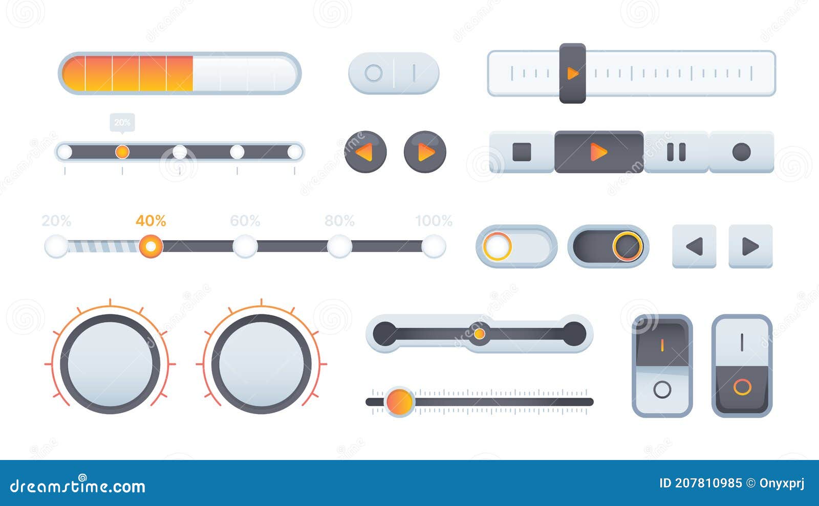 Sliders. Volume Progressive Bar Controls Scrolling Ui Online Elements ...