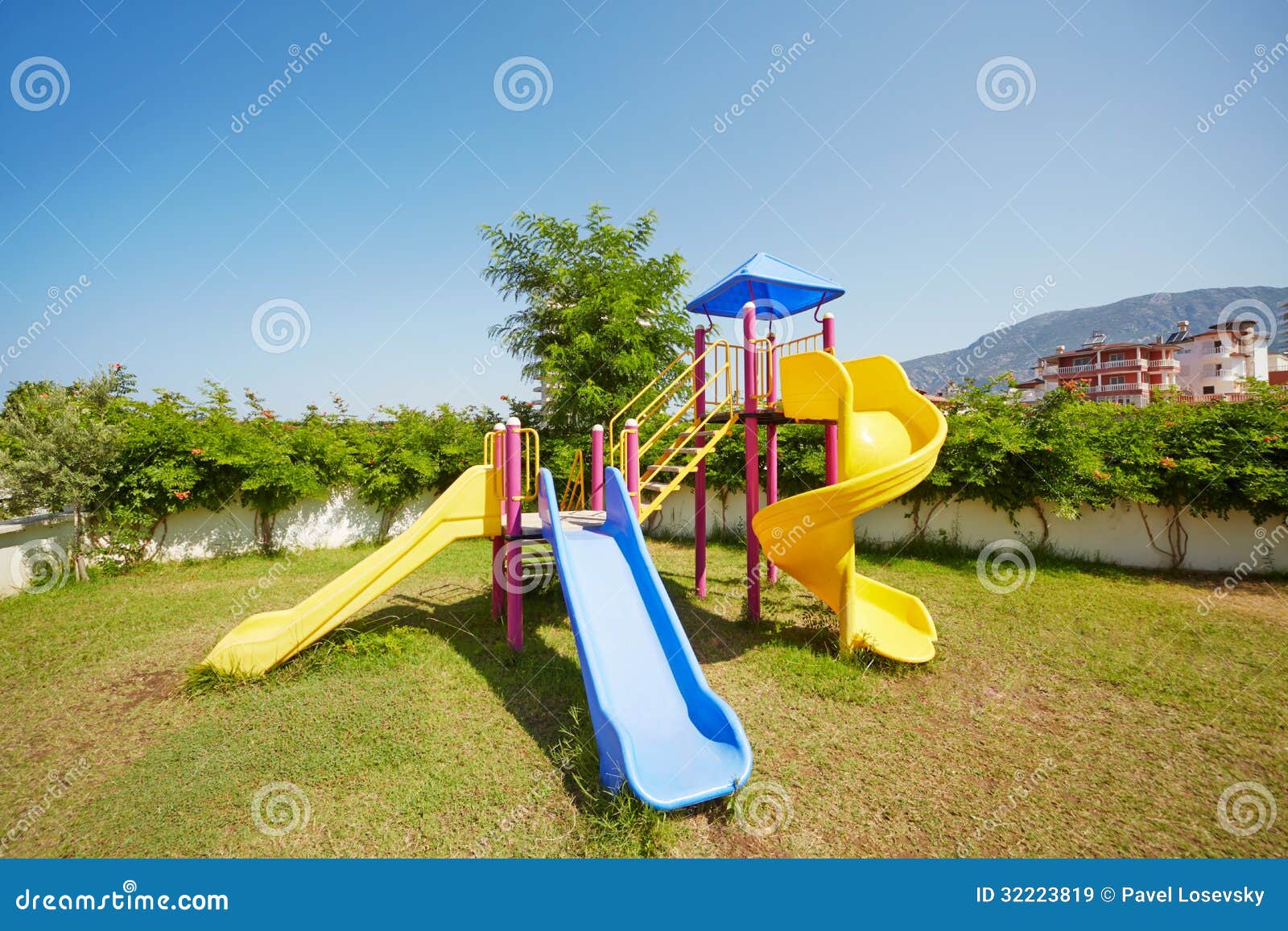 Slides at Children Playground Stock Image - Image of outdoors, game ...