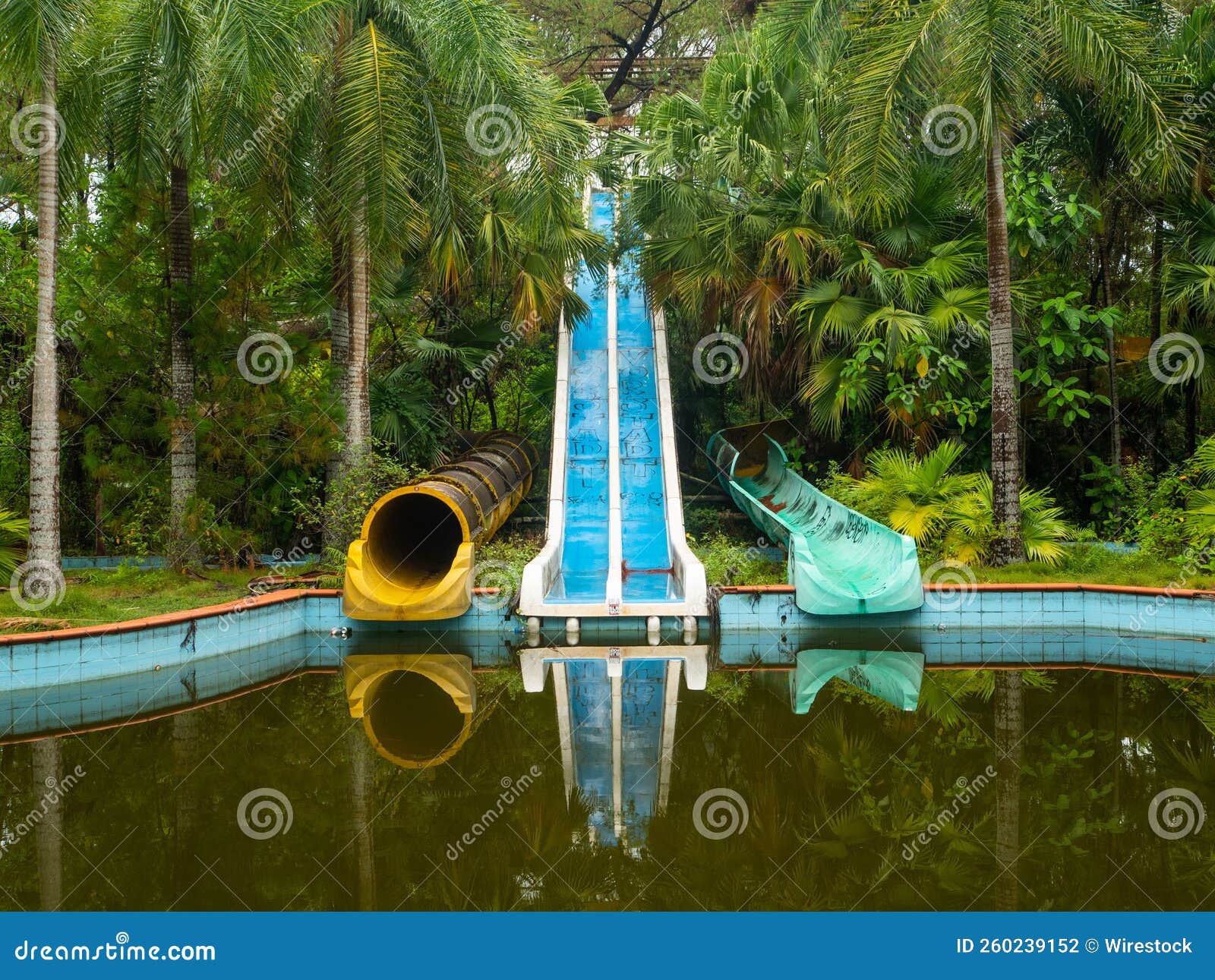 Slides in an Old, Abandoned Waterpark Stock Photo - Image of swim, pool ...
