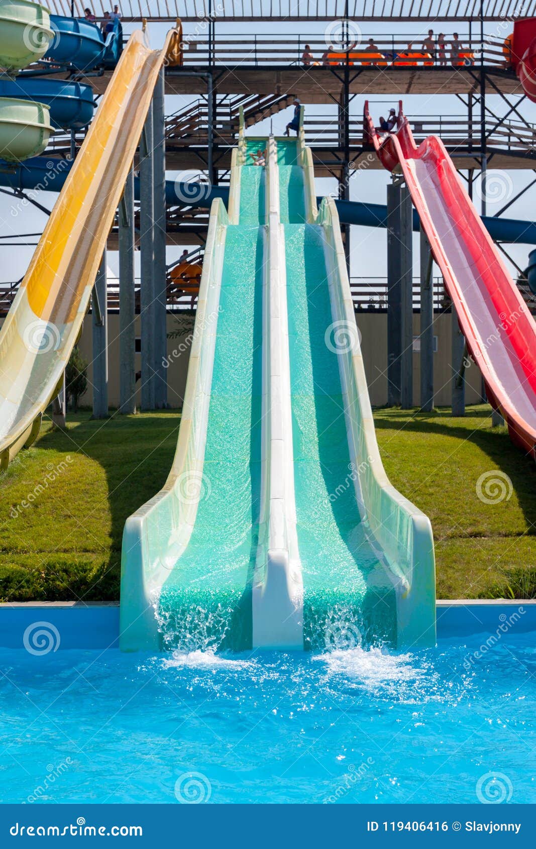 Slides in the water Park. editorial photo. Image of movement - 119406416