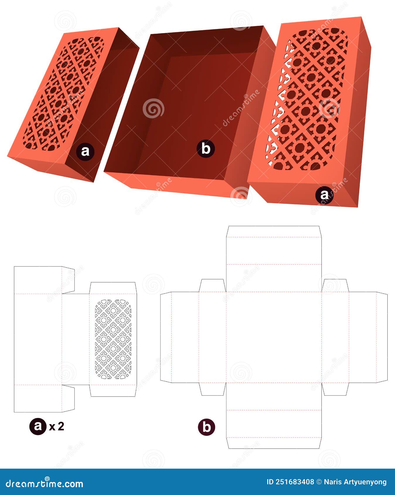 Sliding Box With Stenciled Pattern On Cover Die Cut Template Cartoon ...