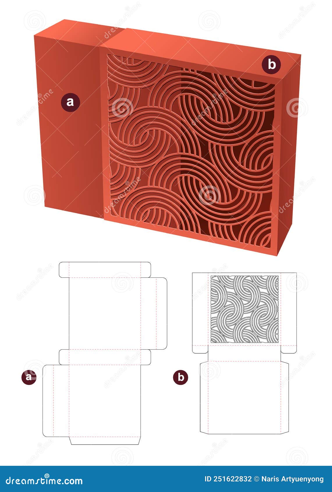 Sliding Box With Stenciled Curved Pattern Die Cut Template And 3D ...