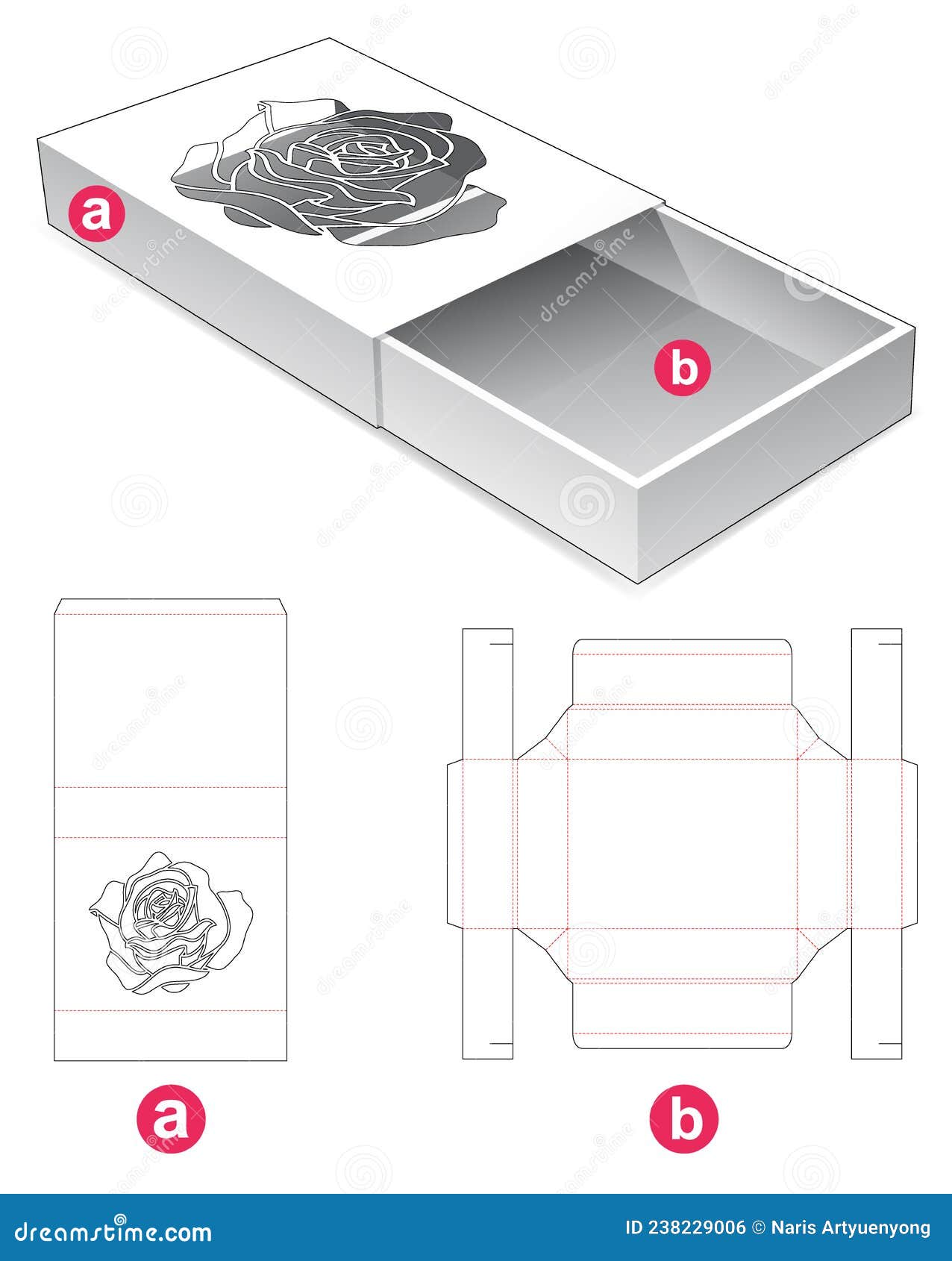 Sliding Box And Cover With Window Die Cut Template Vector Illustration ...