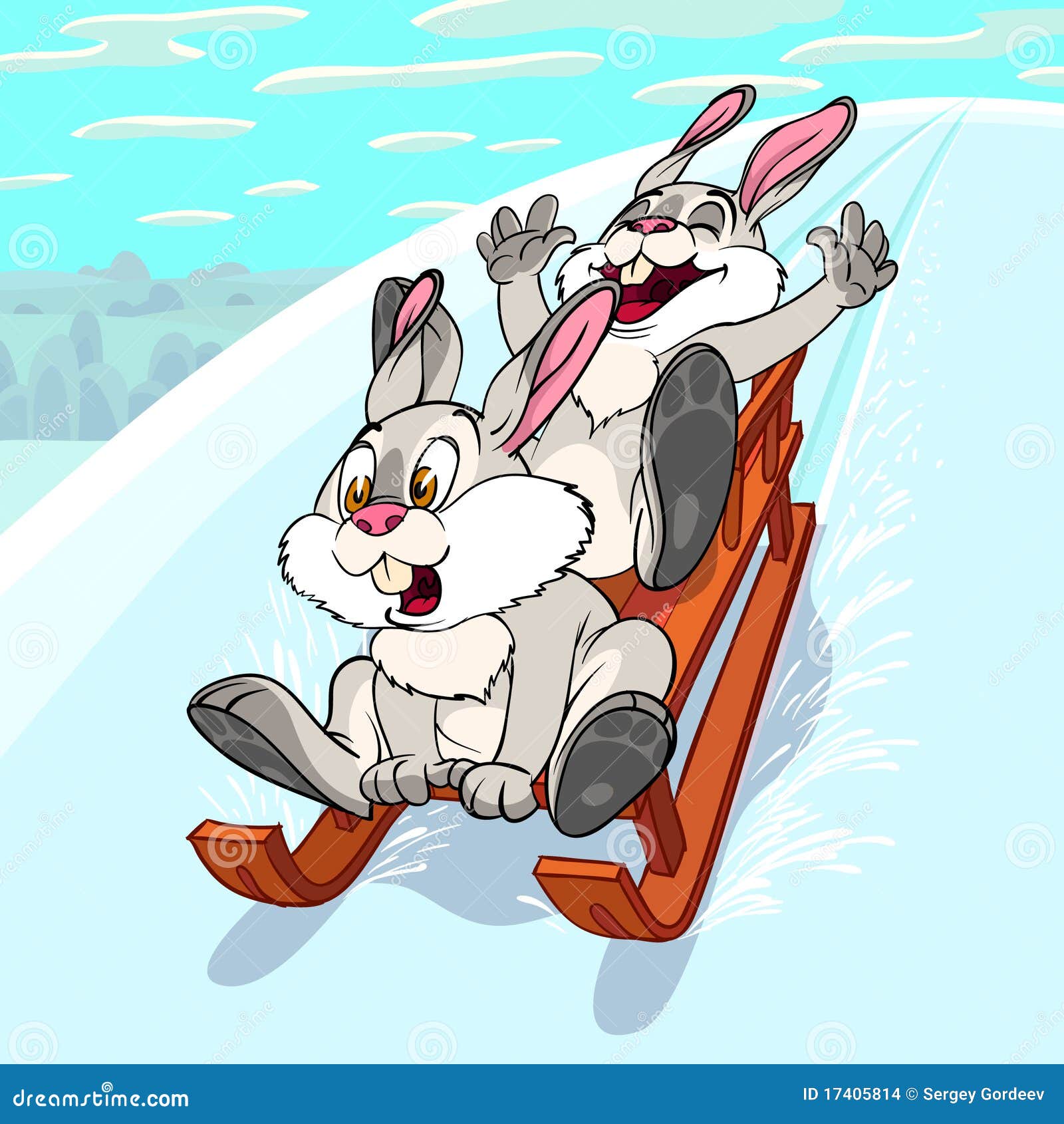 Sliding rabbits stock vector. Illustration of hill, clouds - 17405814
