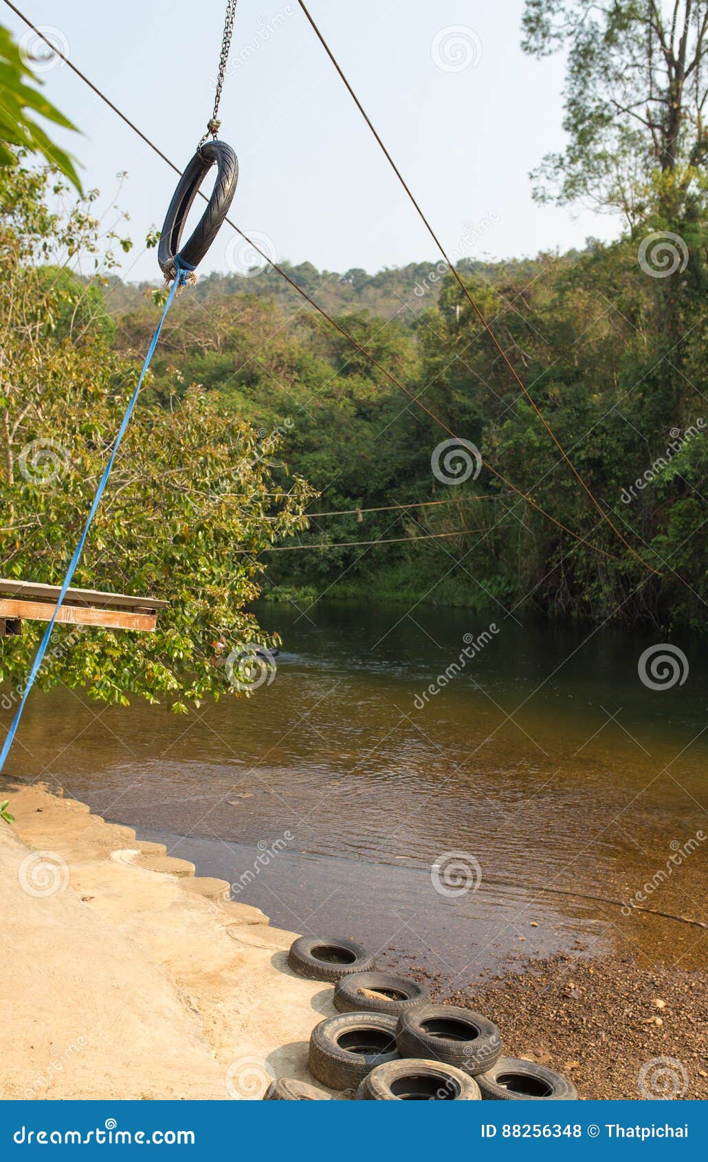 Sliding Zip Line in an Adventure Park , Thailand Stock Photo - Image of ...