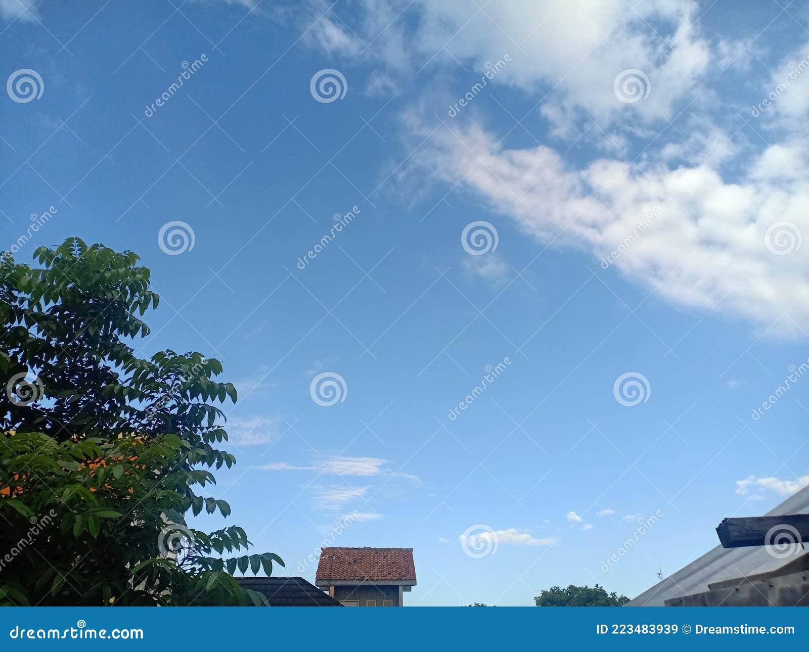 Slightly Cloudy Blue Sky Behind the Neighbor& X27;s House Stock Image ...