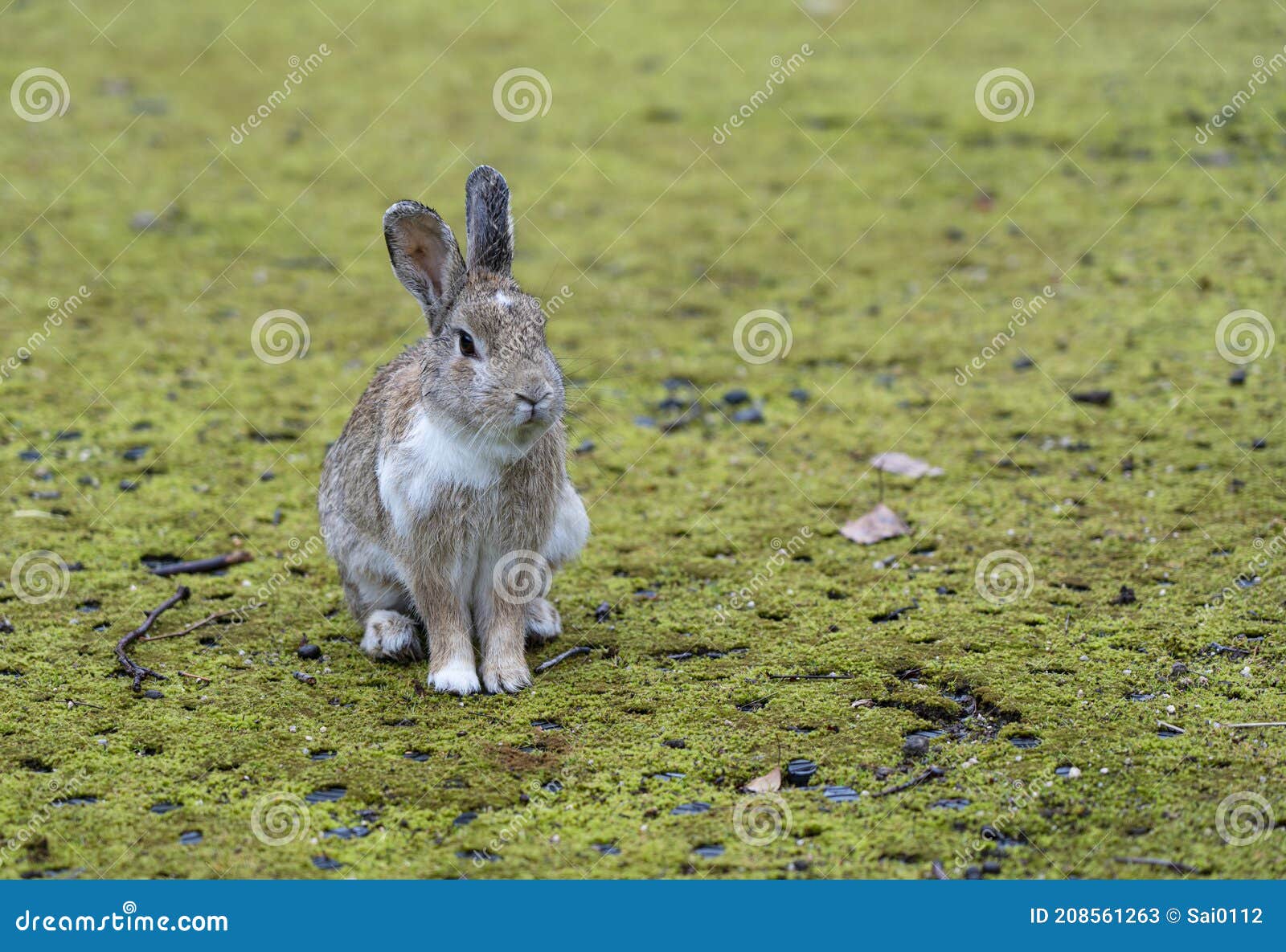 A Slightly Wet Rabbit on Green Moss Stock Image - Image of fauna, hare ...