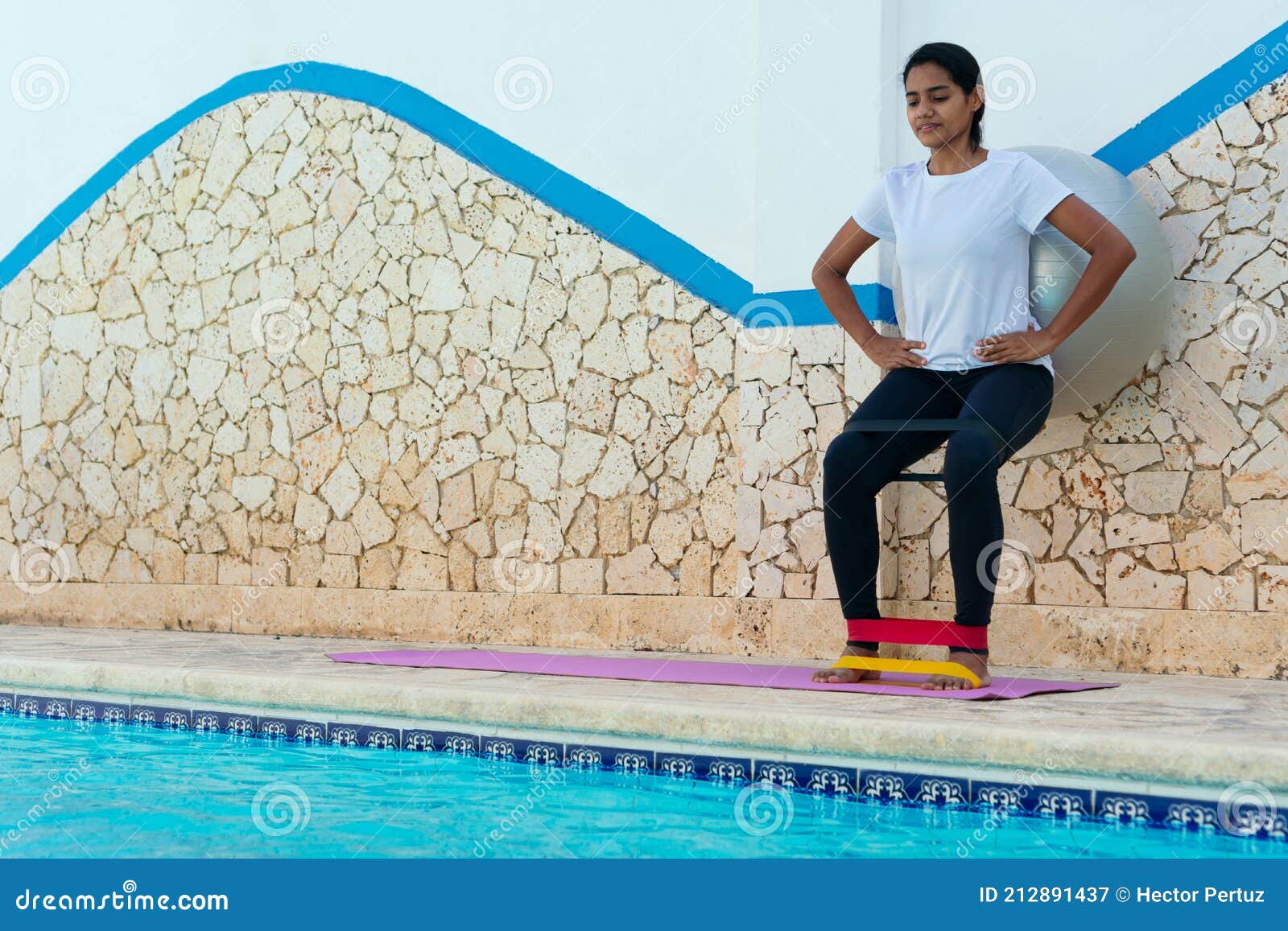 Slim Athlete Stretching in the Pool Stock Image - Image of latin ...