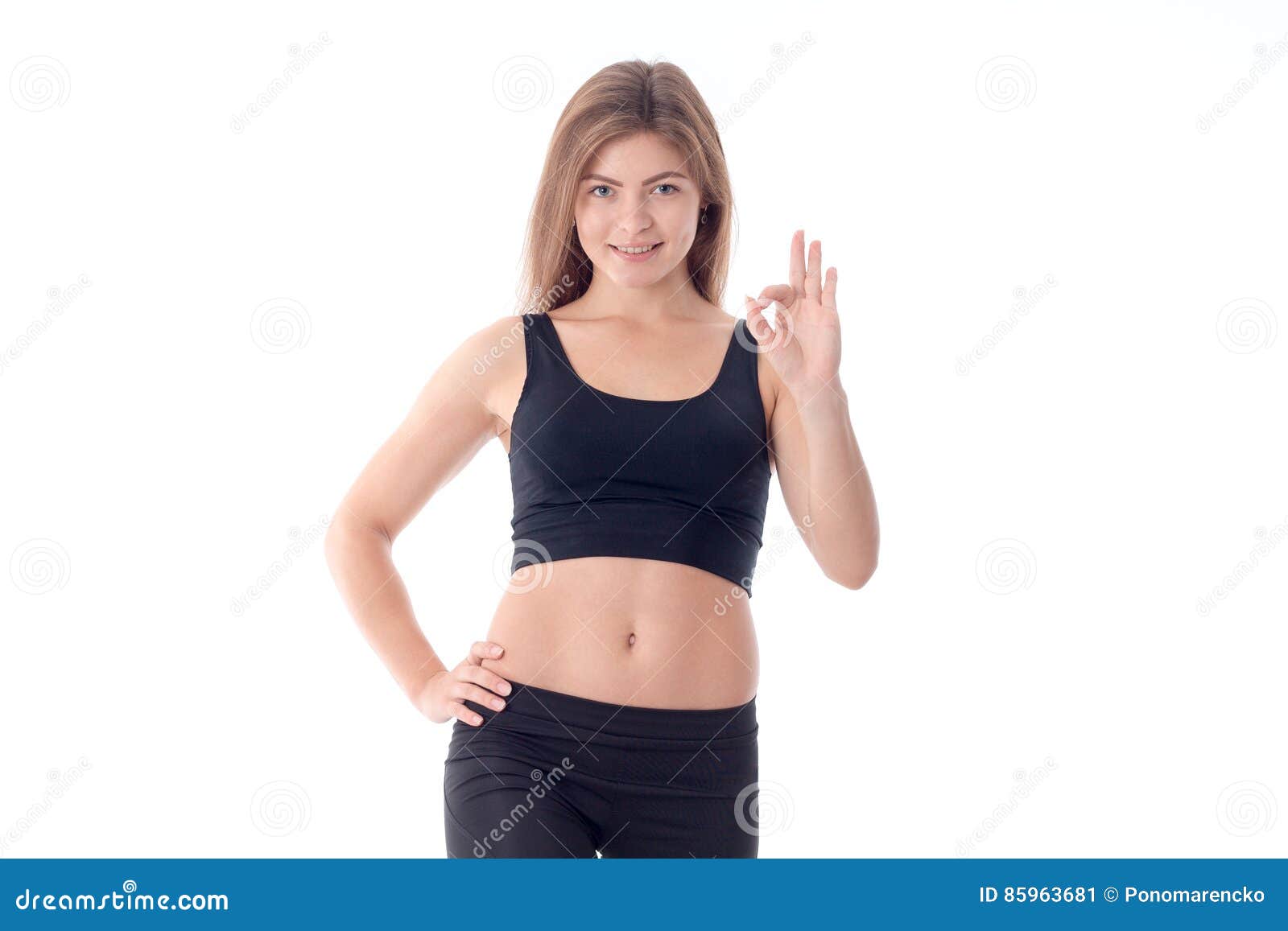 Slim Beautiful Girl Holds the Hand of the Side Stock Image - Image of ...