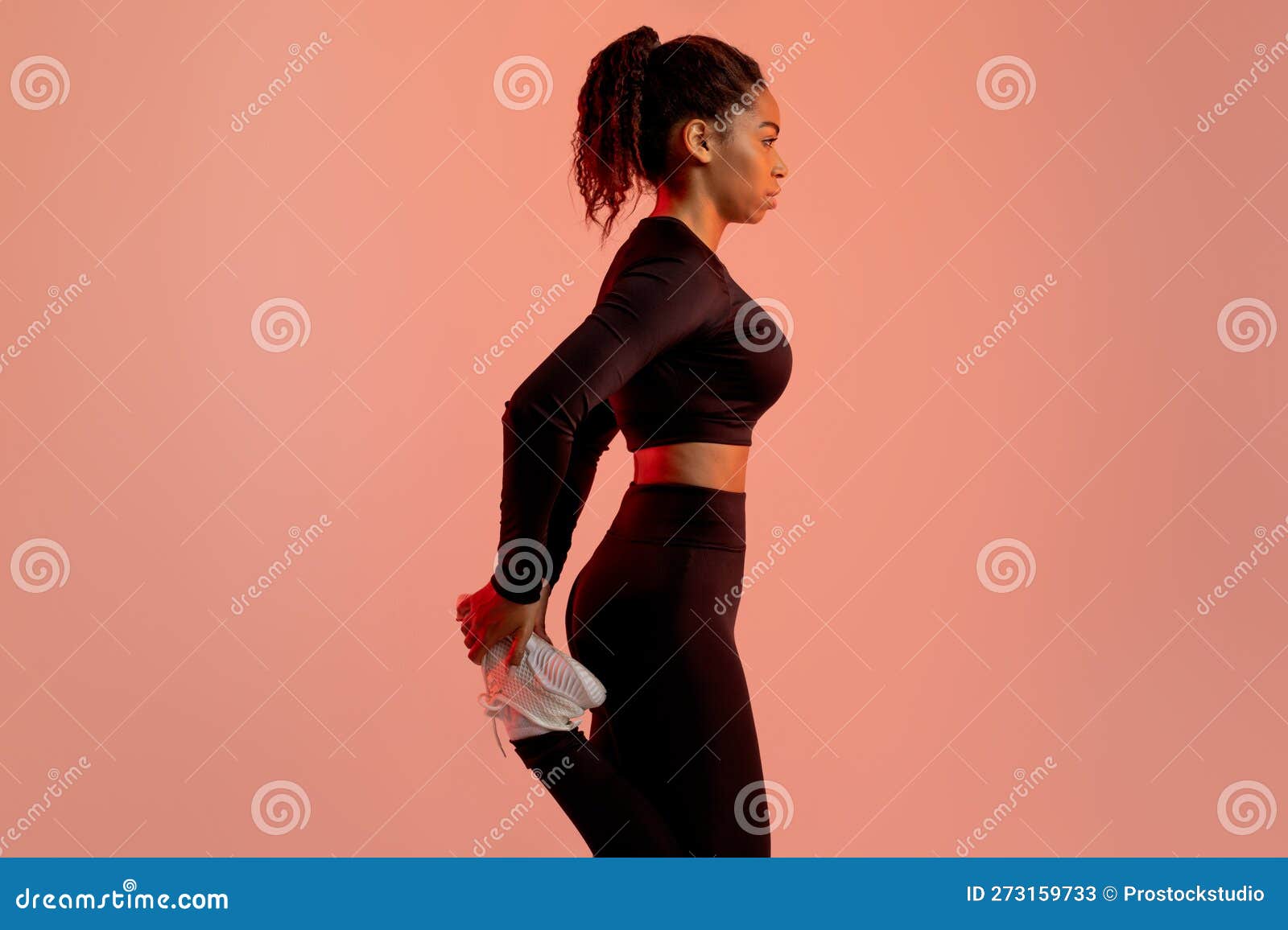 Slim Black Lady Stretching Leg and Hamstring Muscles, Warming Up before ...