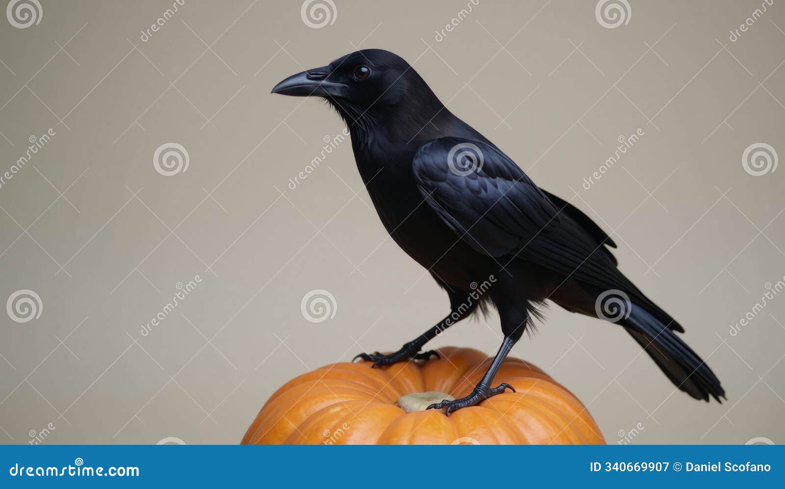 Slim Blackandwhite Crow Shadow Atop an Orange Pumpkin Stock ...