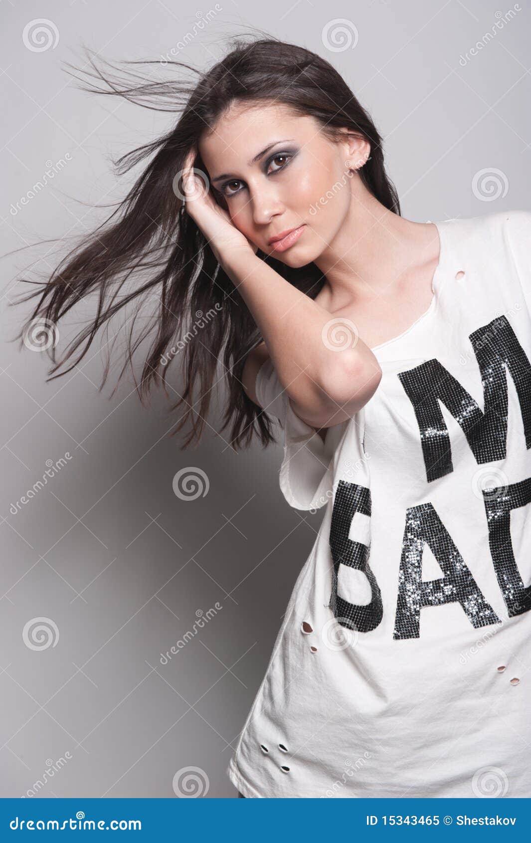 Slim Brunette Playing With Her Hair Stock Image Image Of Model