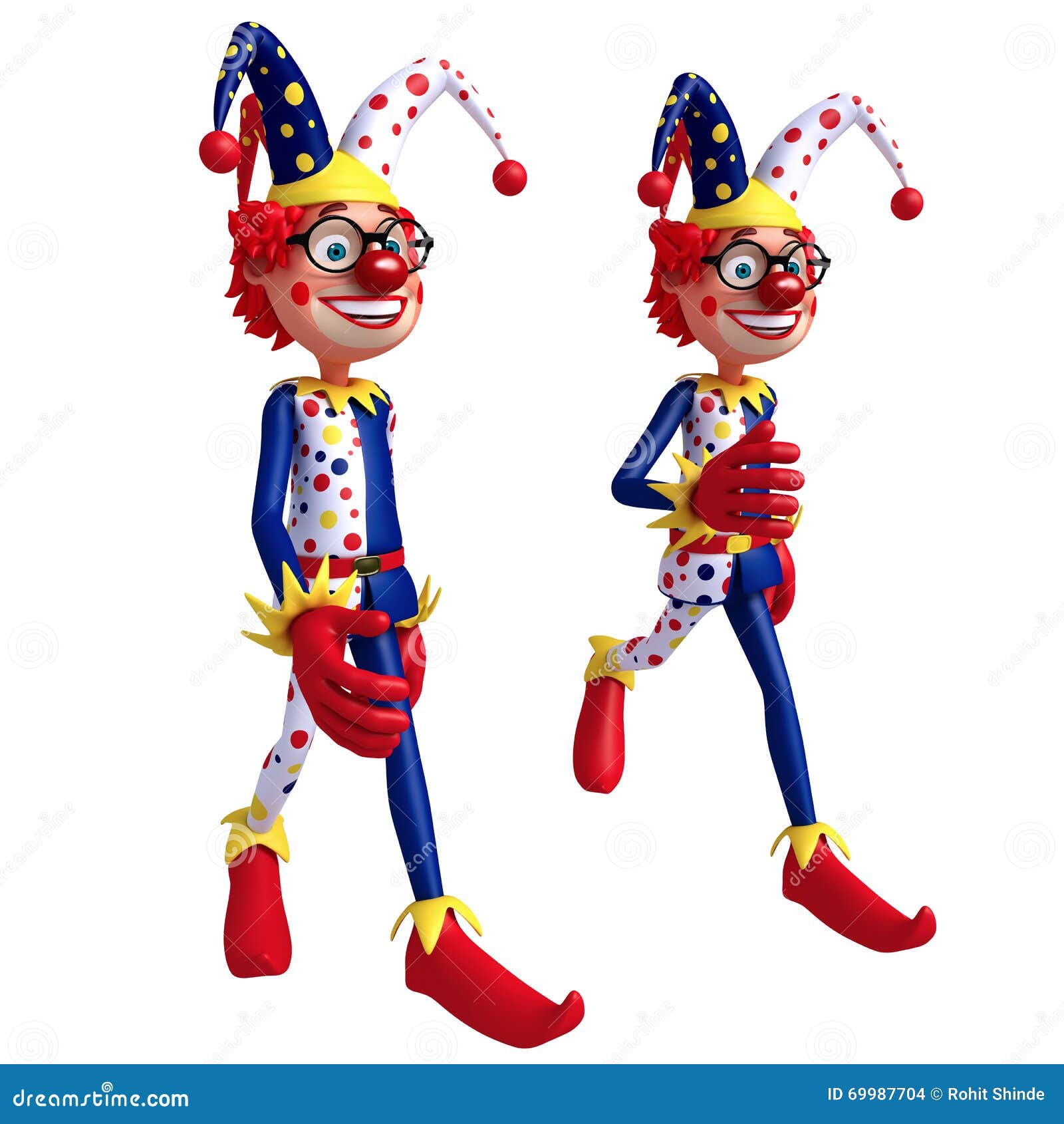 Slim Clown Running and Walking Pose Stock Illustration - Illustration ...