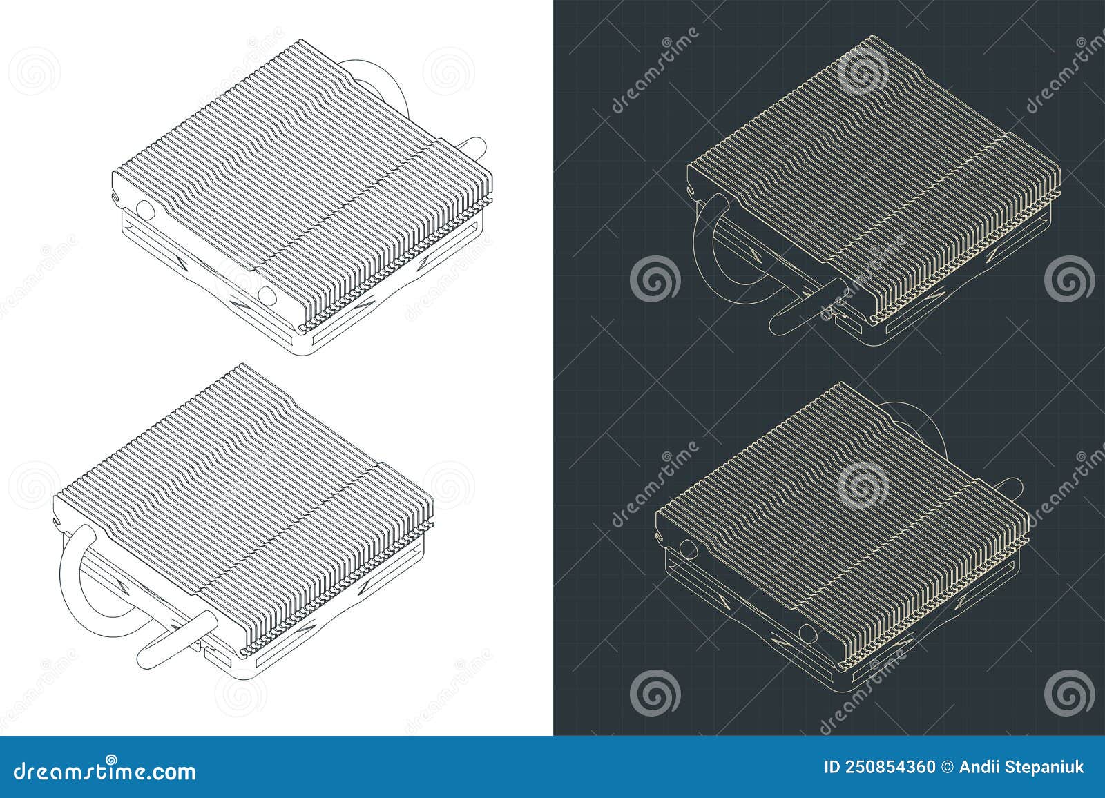 Slim CPU Cooler Isometric Blueprints Stock Vector - Illustration of ...
