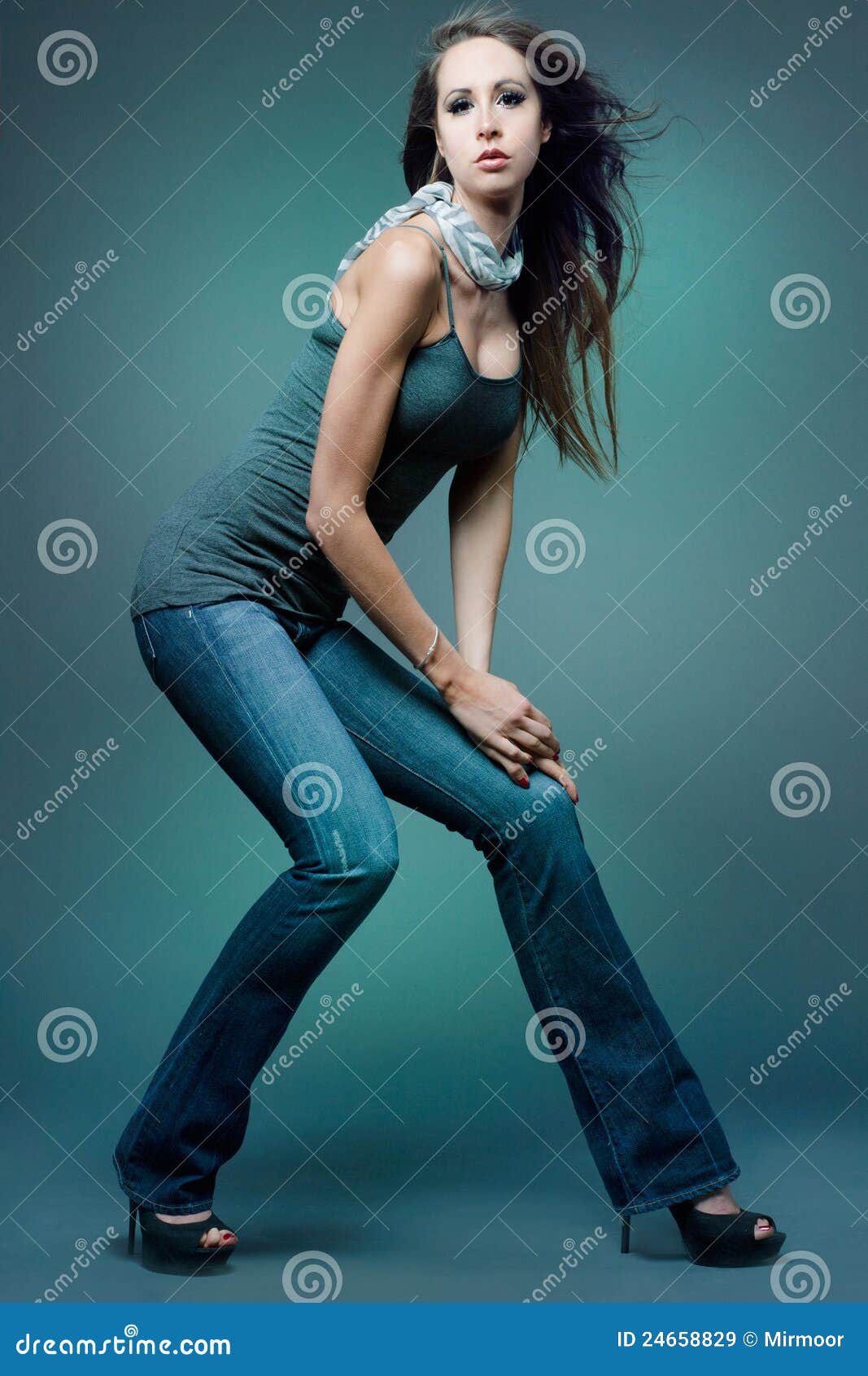 Slim Fashion Model Posing on Dark Background. Stock Image - Image of ...