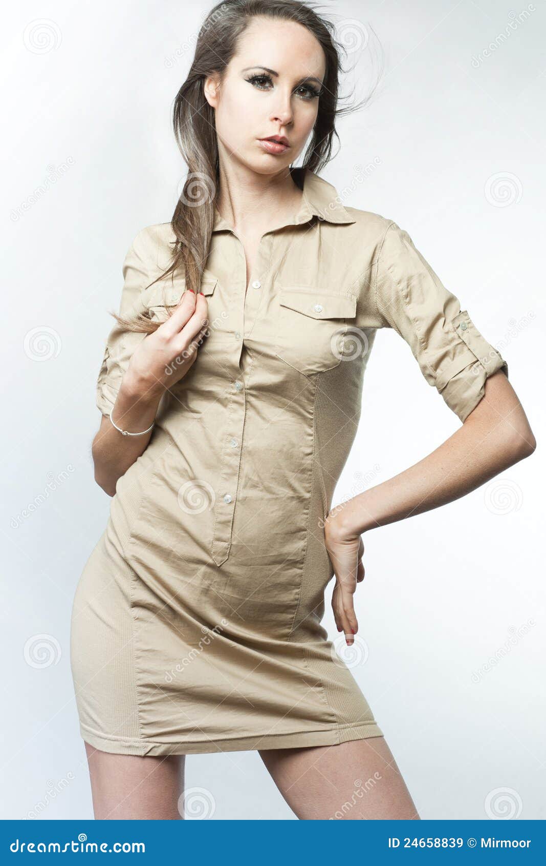 Slim Fashion Model Posing On Dark Background. Stock Image - Image of ...