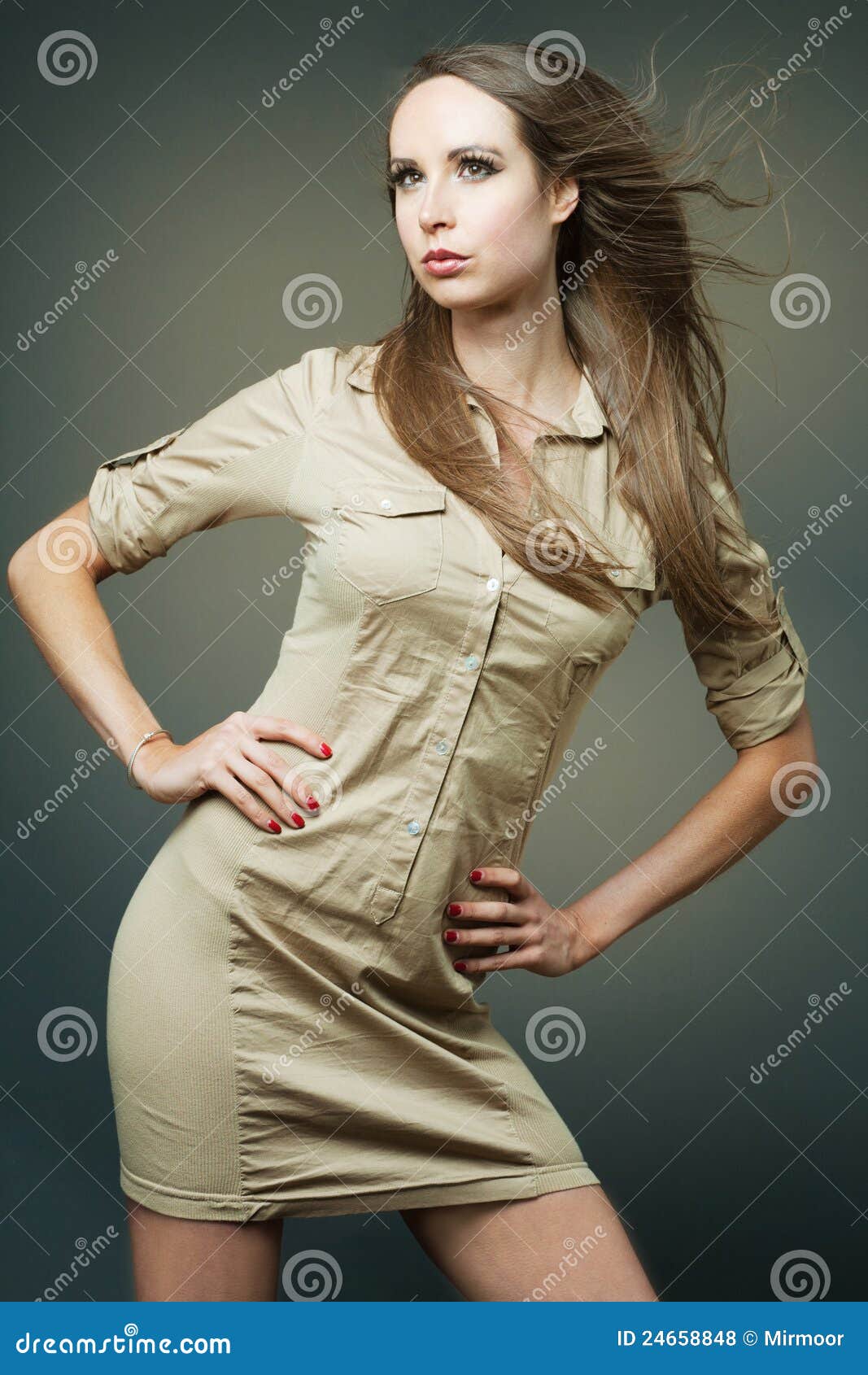 Slim Fashion Model Posing on Dark Background. Stock Photo - Image of ...