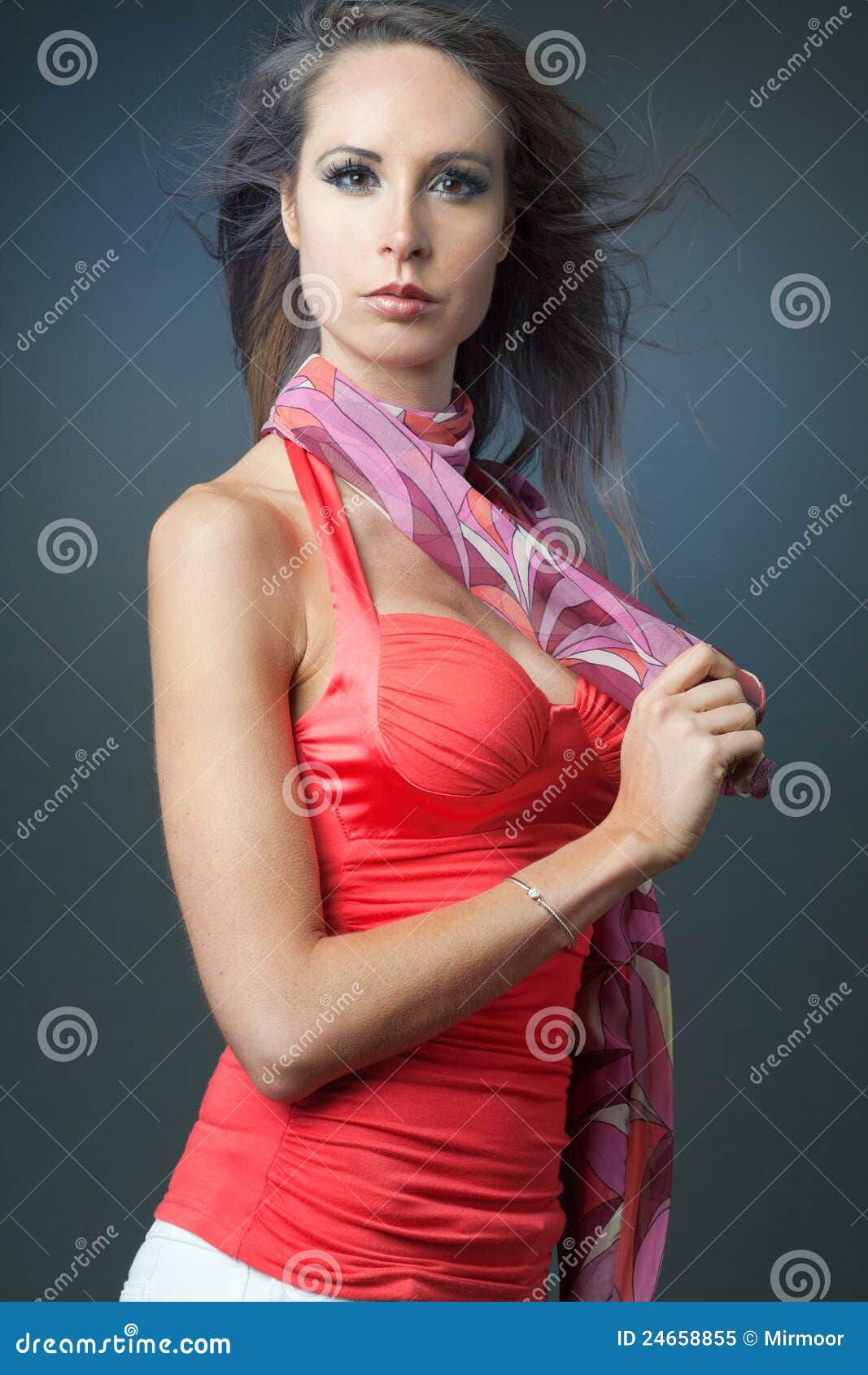 Slim Fashion Model Posing on Dark Background. Stock Image - Image of ...