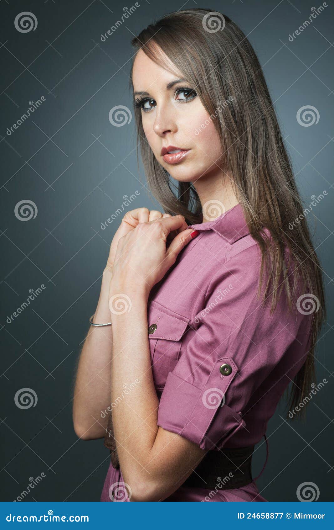 Slim Fashion Model Posing on Dark Background. Stock Image - Image of ...