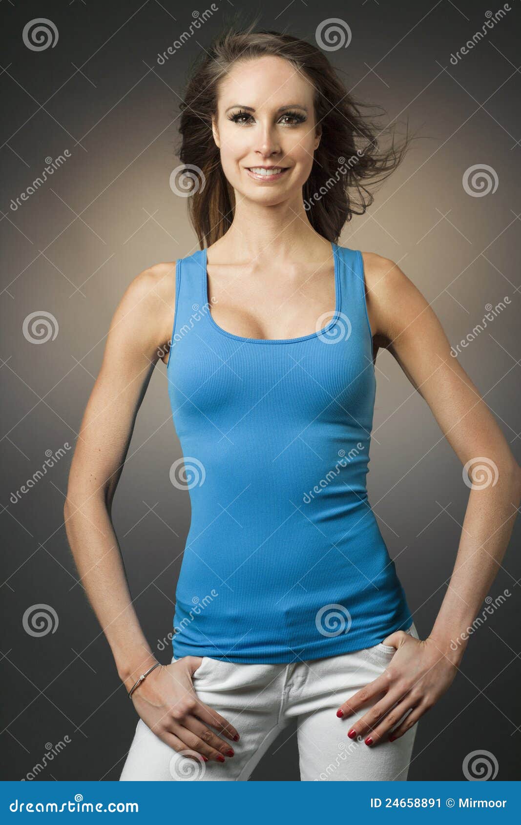 Slim Fashion Model Posing on Dark Background. Stock Image - Image of ...