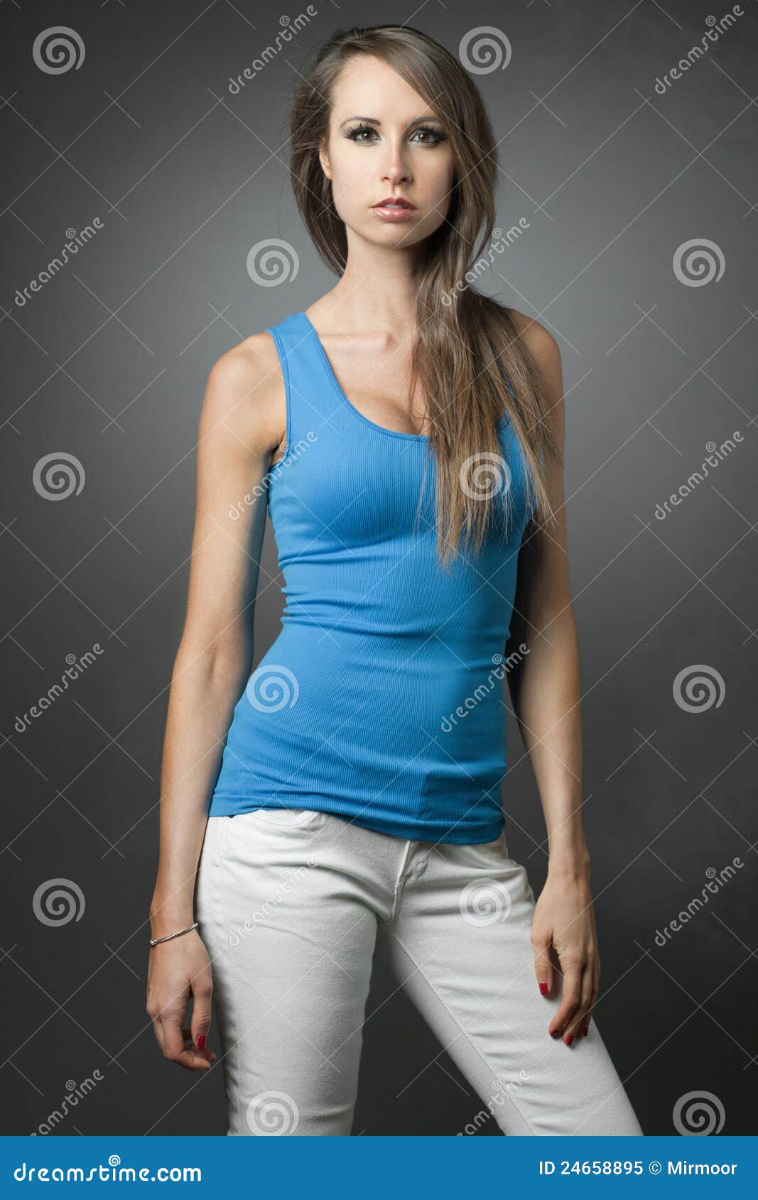 Slim Fashion Model Posing on Dark Background. Stock Image - Image of ...