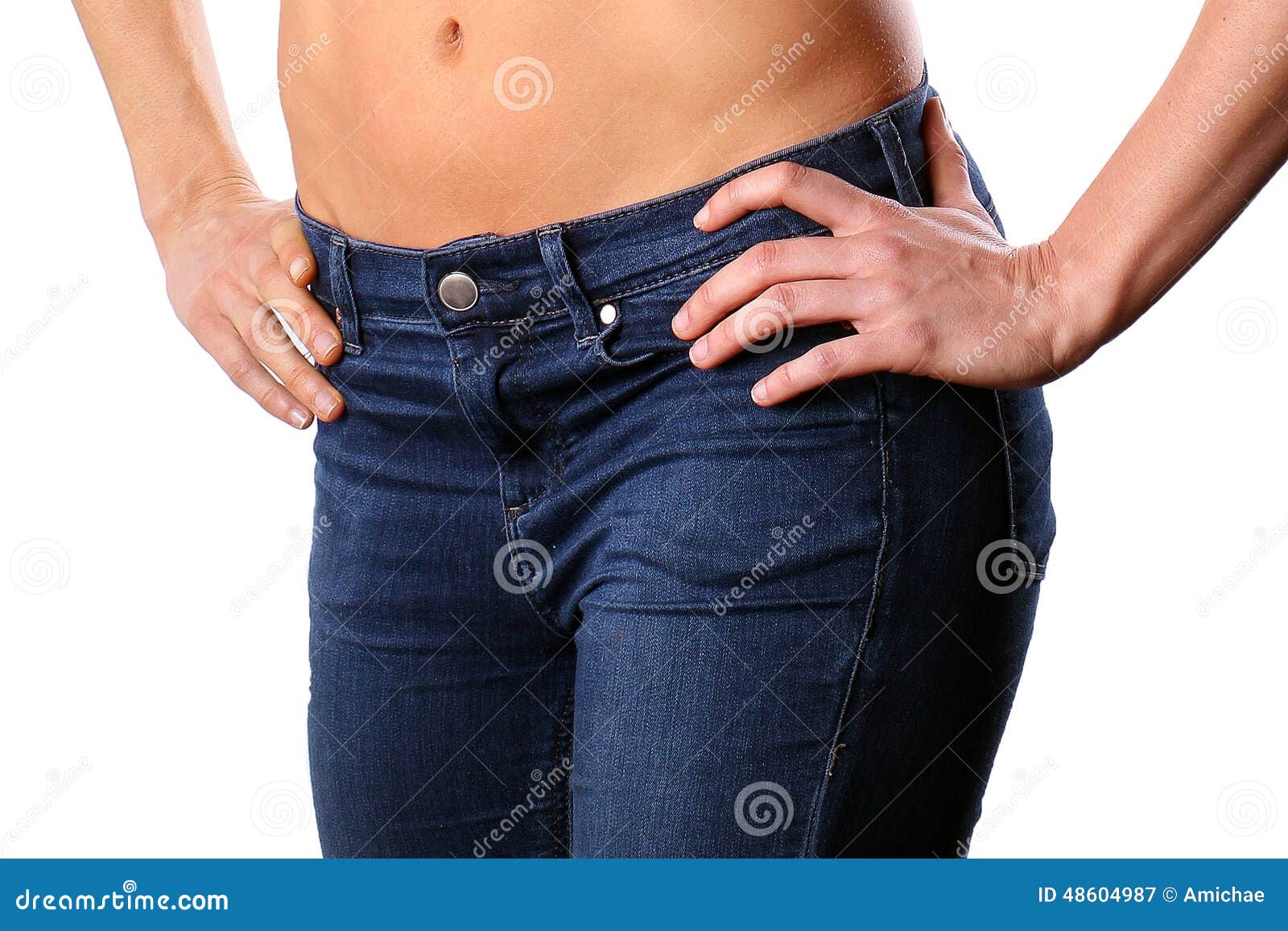 Slim female in jeans stock image. Image of belly, tummy - 48604987