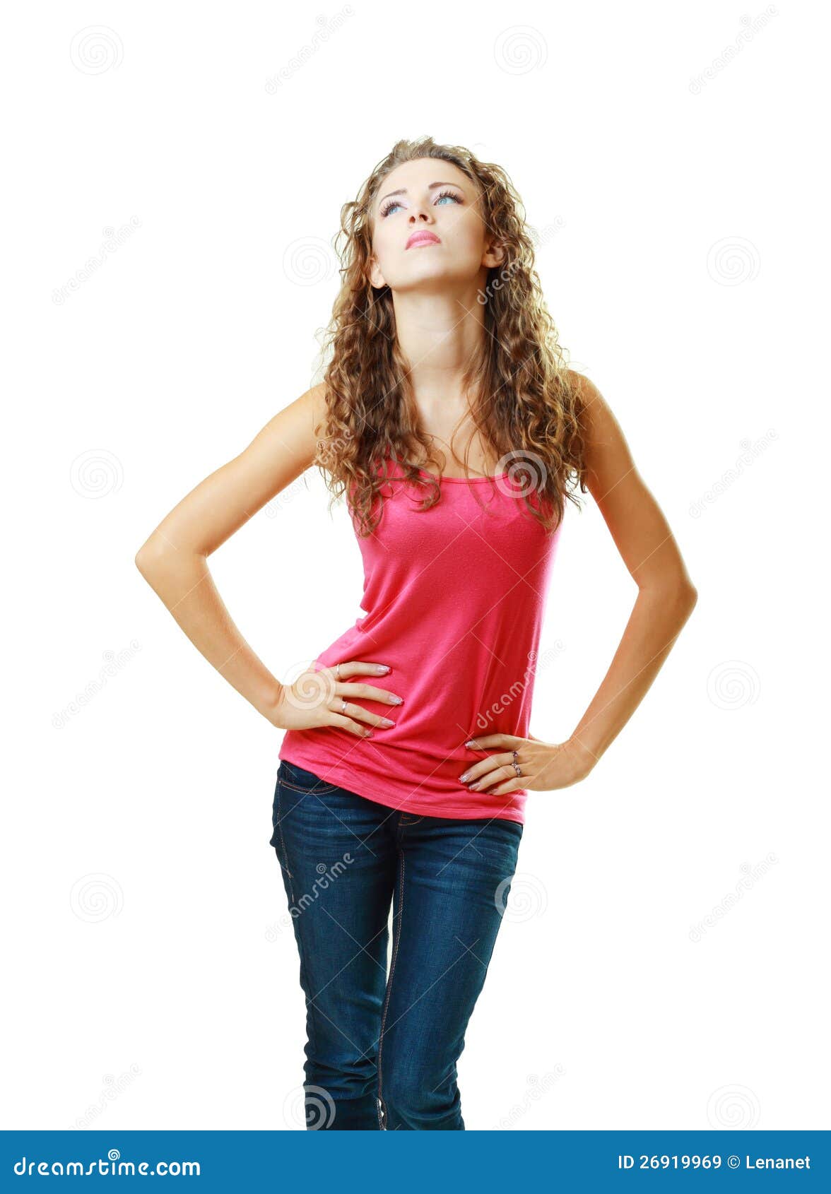 Slim model in jeans stock image. Image of hair, blue - 26919969
