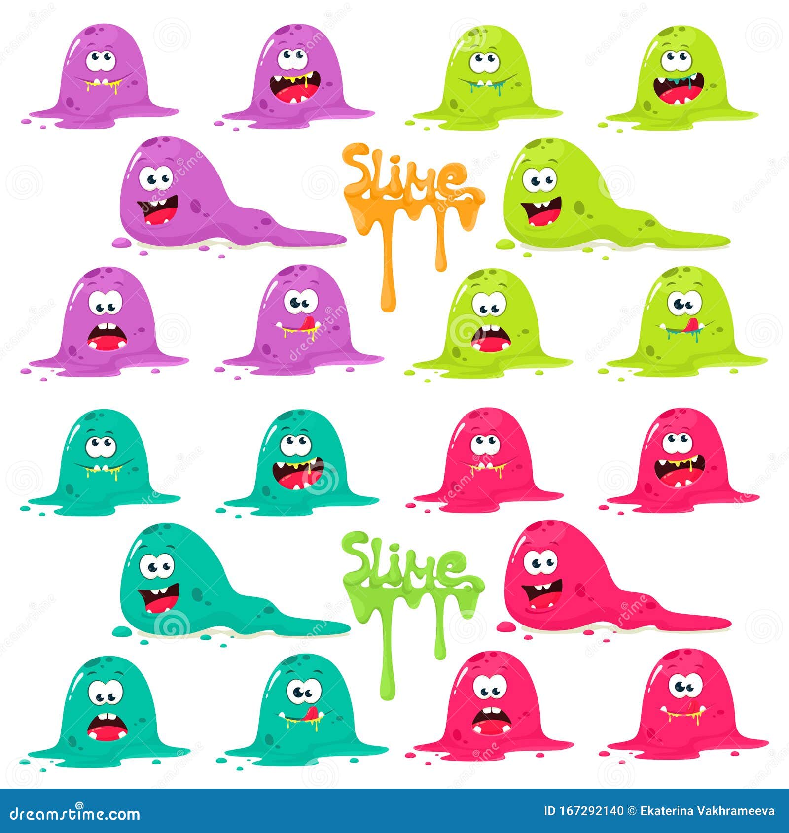 Set of Slimes in Different Colors and with Different Emotions. Vector ...