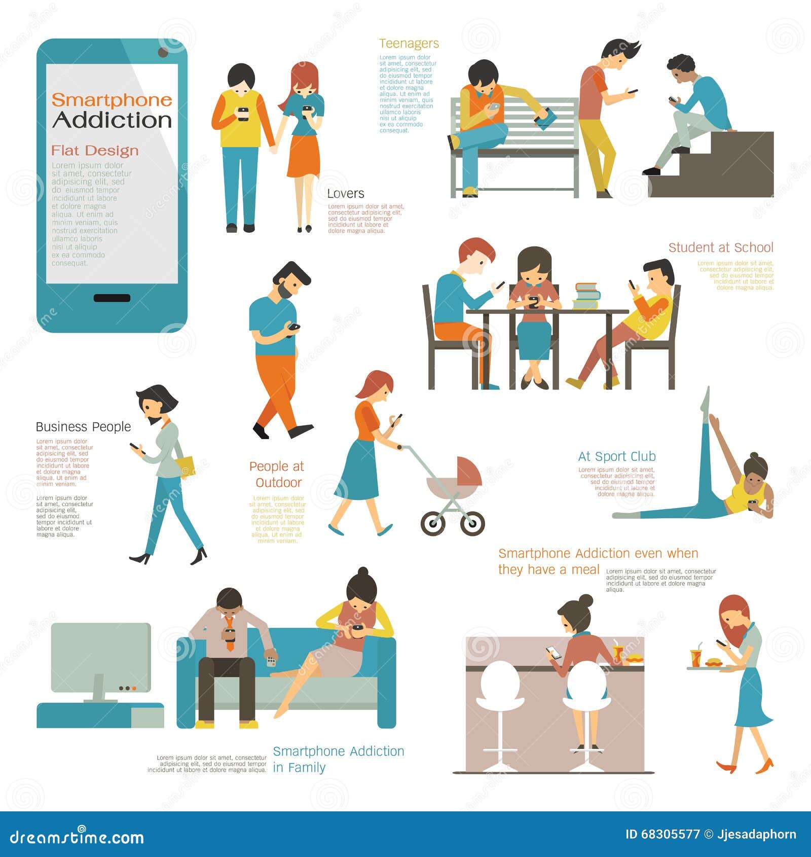 Slimme telefoonverslaving vector illustratie. Illustration of internet ...