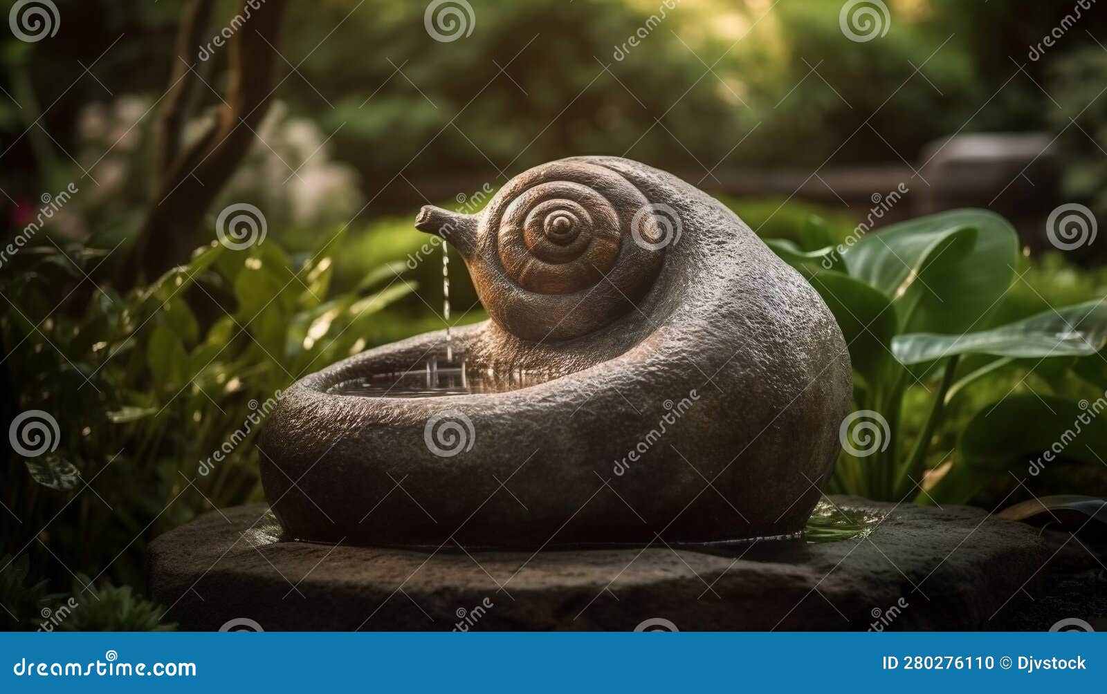 Slimy Snail Crawling on Green Leaf in Formal Garden Generated by AI ...