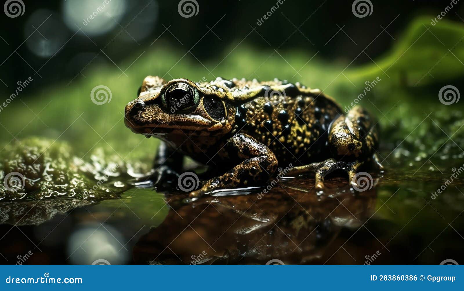 Slimy Toad Sitting in Wet Green Pond Generated by AI Stock Photo ...