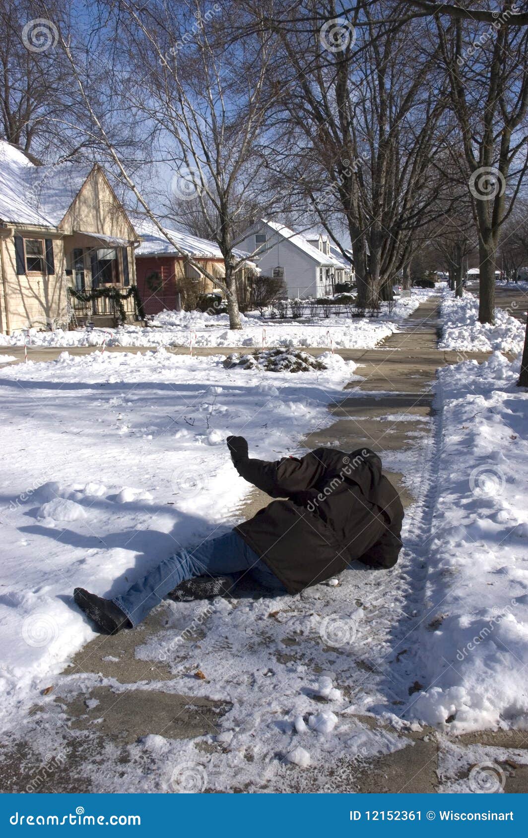 Slip, Fall on Icy Sidewalk, Home Accident Stock Image - Image of older ...