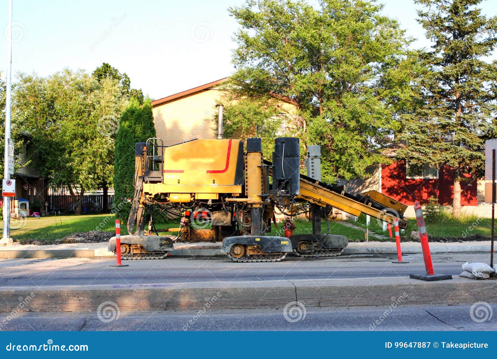 Slipform paving machine stock image. Image of engineering - 99647887
