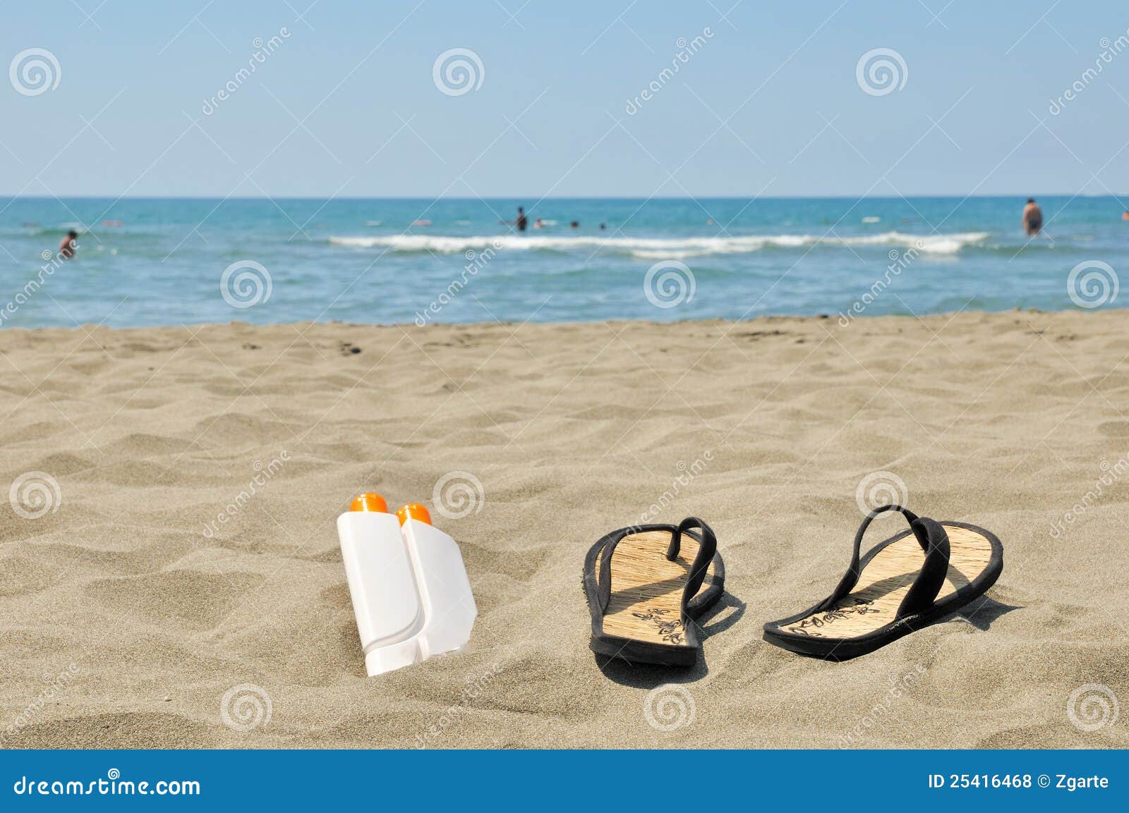 Slippers on beach stock photo. Image of relax, blue, female - 25416468