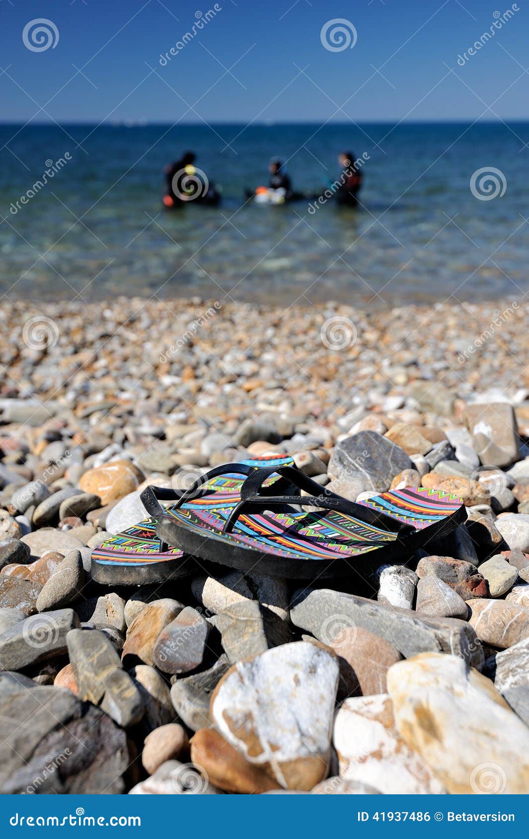 Slippers on the Beach and Sub Diving Stock Photo - Image of beach ...