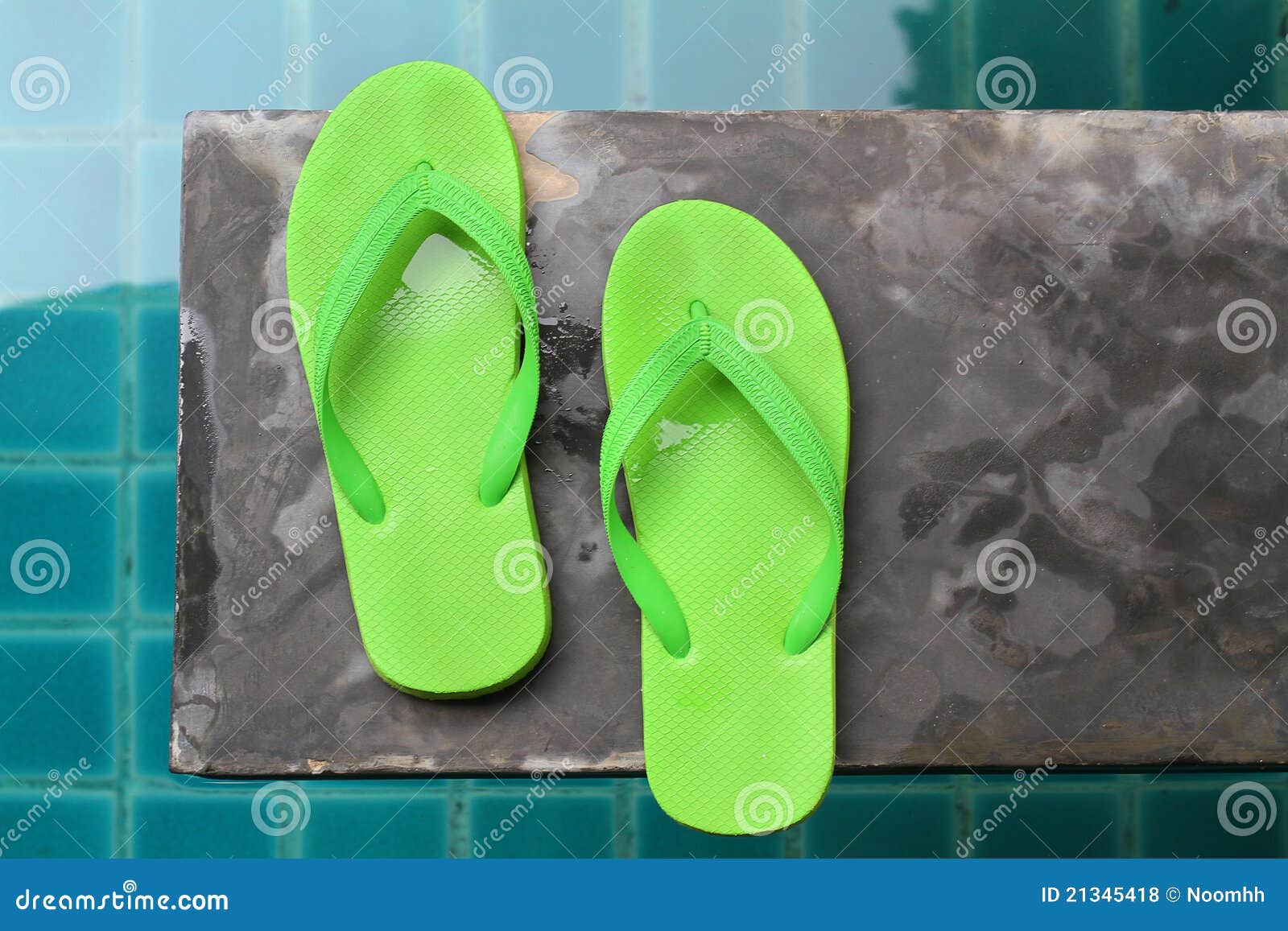 Slippers on the pool. stock photo. Image of blue, holiday - 21345418