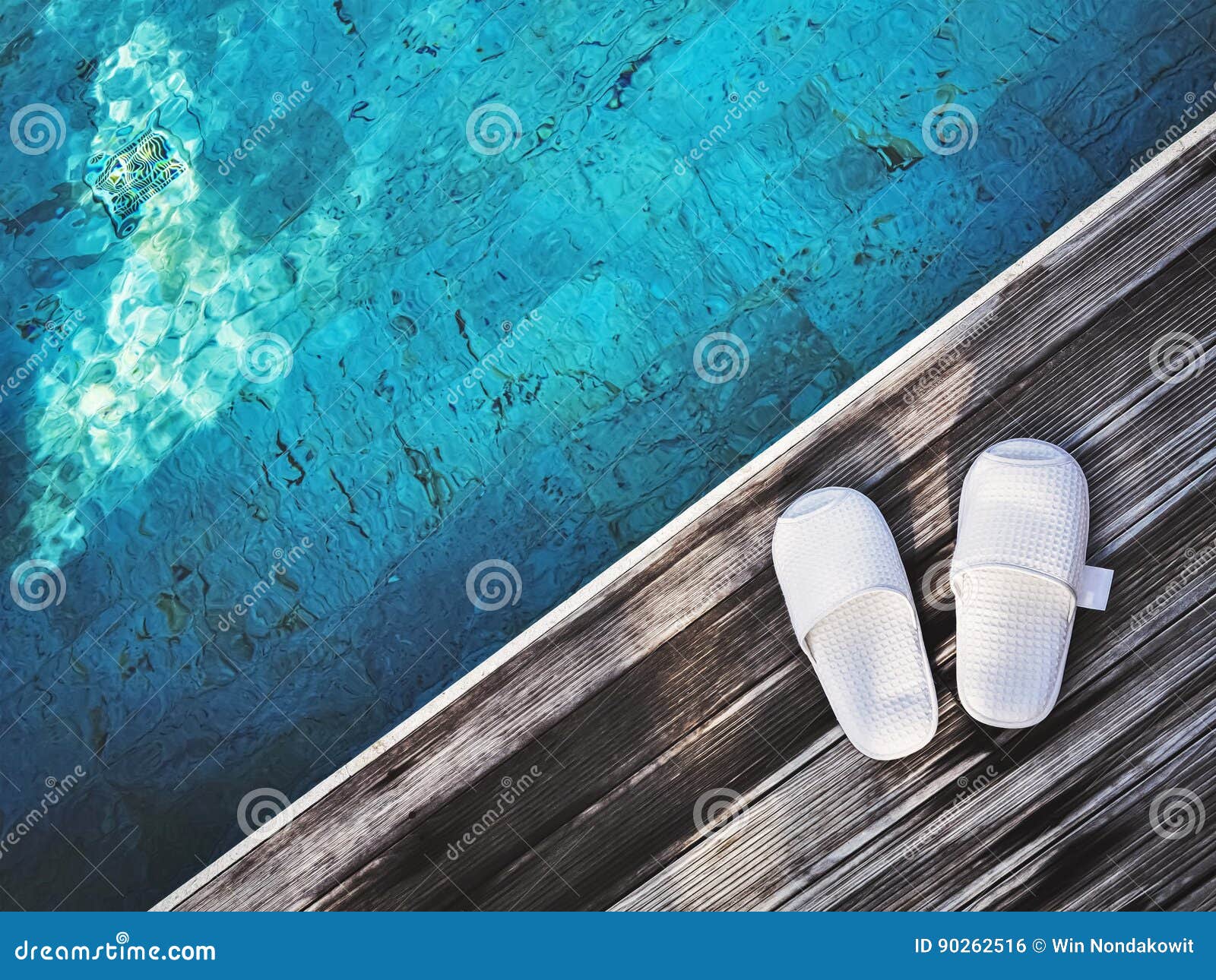 Slippers at pool side stock photo. Image of blue, water - 90262516